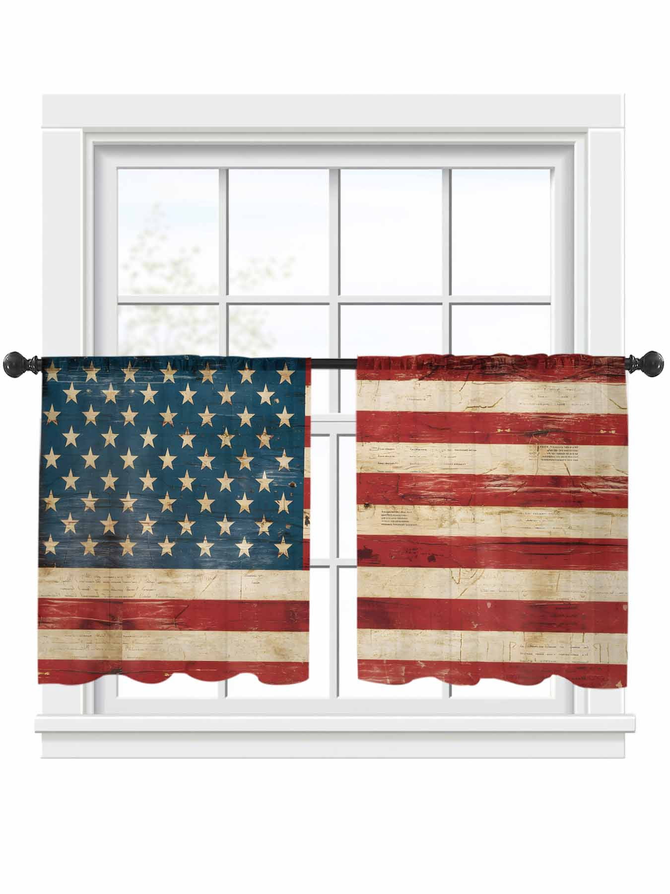 Sheer Curtains 45 inches Long 2 Panels Set Vintage American Flag ...