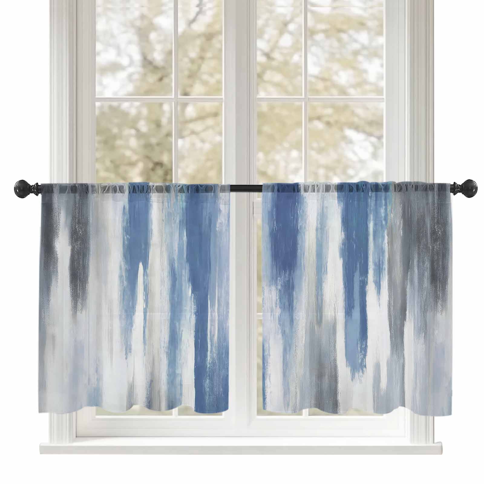 Sheer Curtains 45 inches Long, Abstract Grey Blue Mottled Gradient ...
