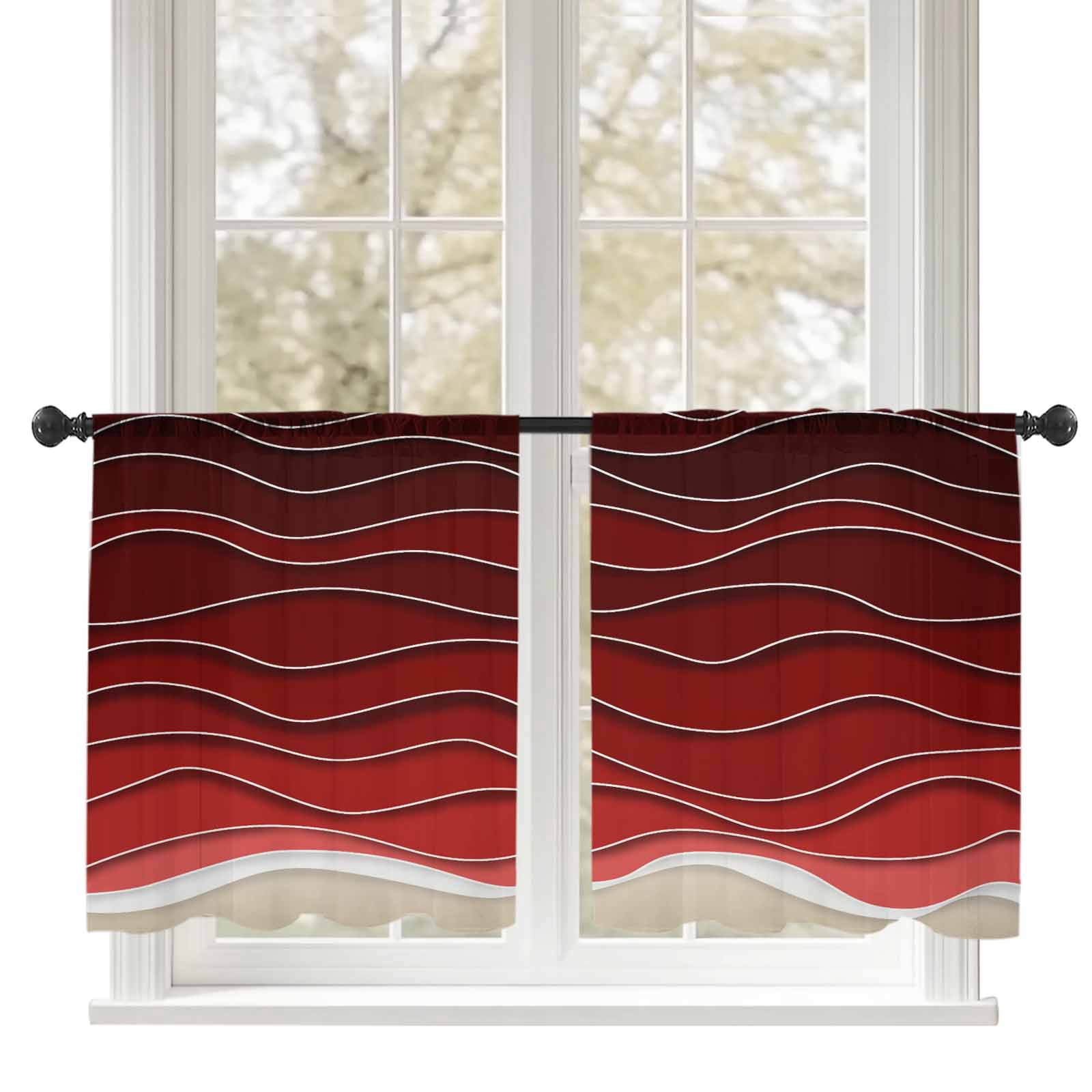Sheer Curtains 45 inches Long, Abstract Red Brown Gradient Ocean Waves ...