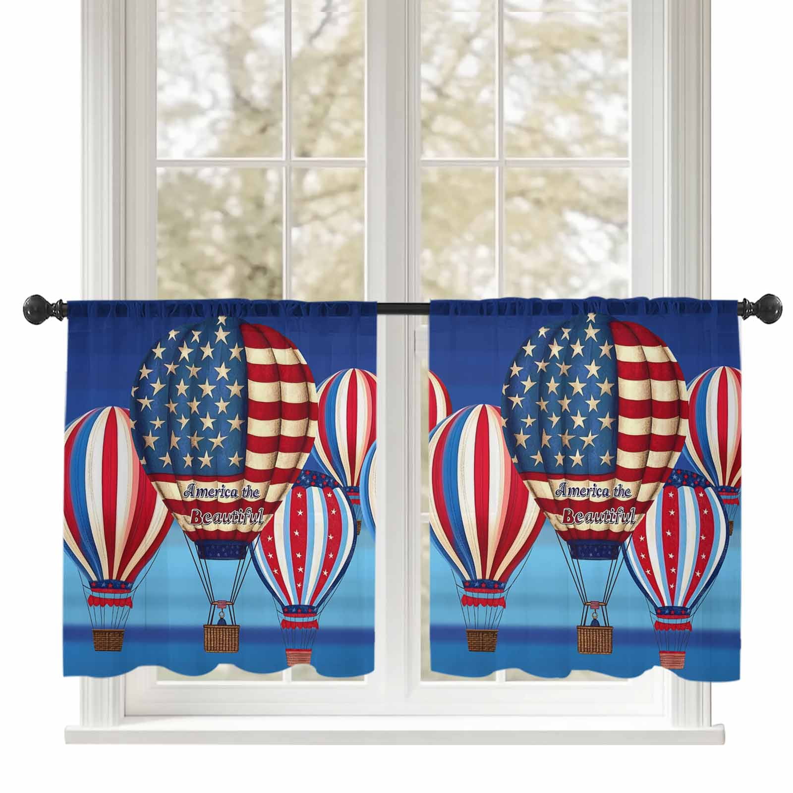 Sheer Curtains 45 inches Long, America The Beautiful Red Blue USA Flag ...