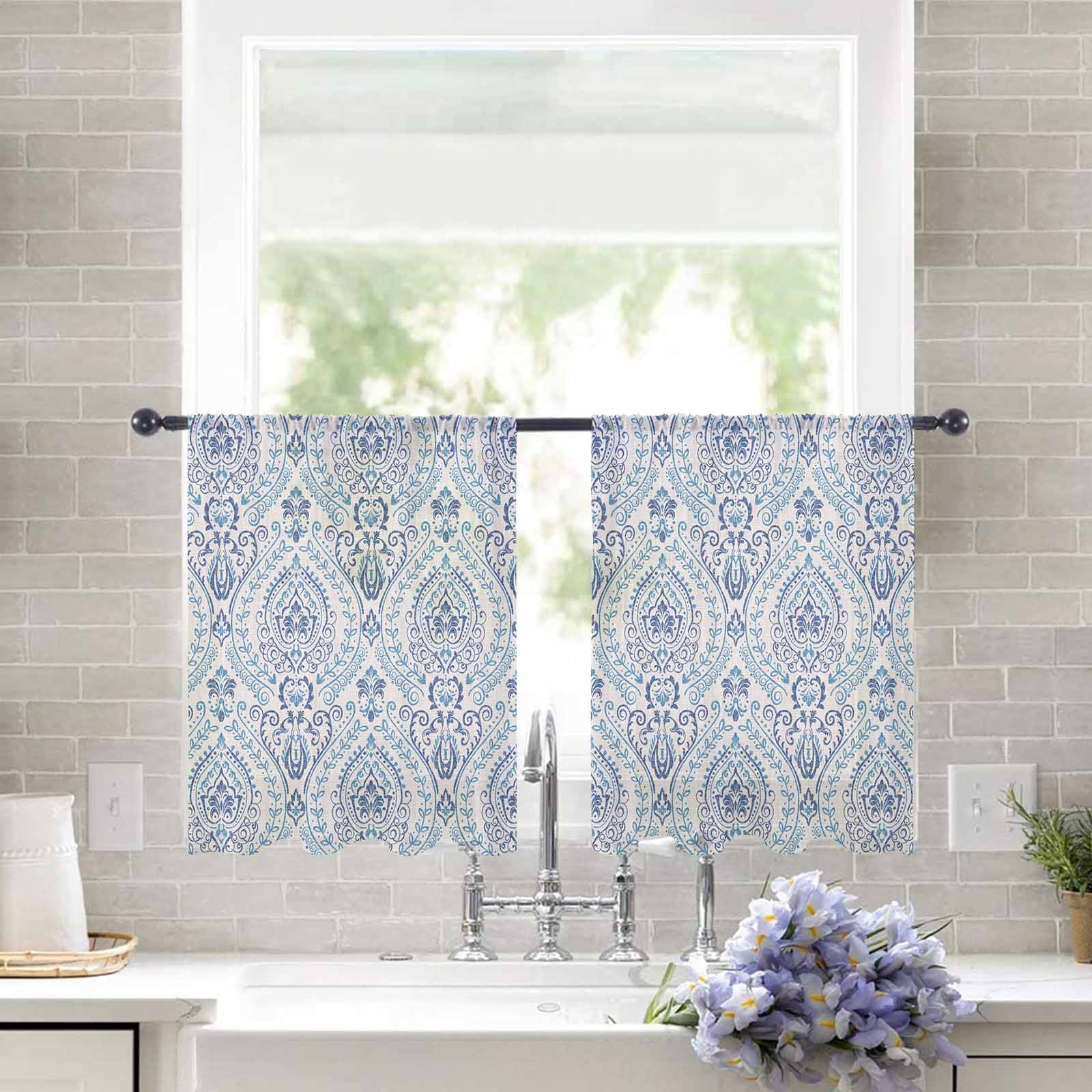 Sheer Curtains 45 inches Long, Baroque Style Turquoise Leaves Floral ...