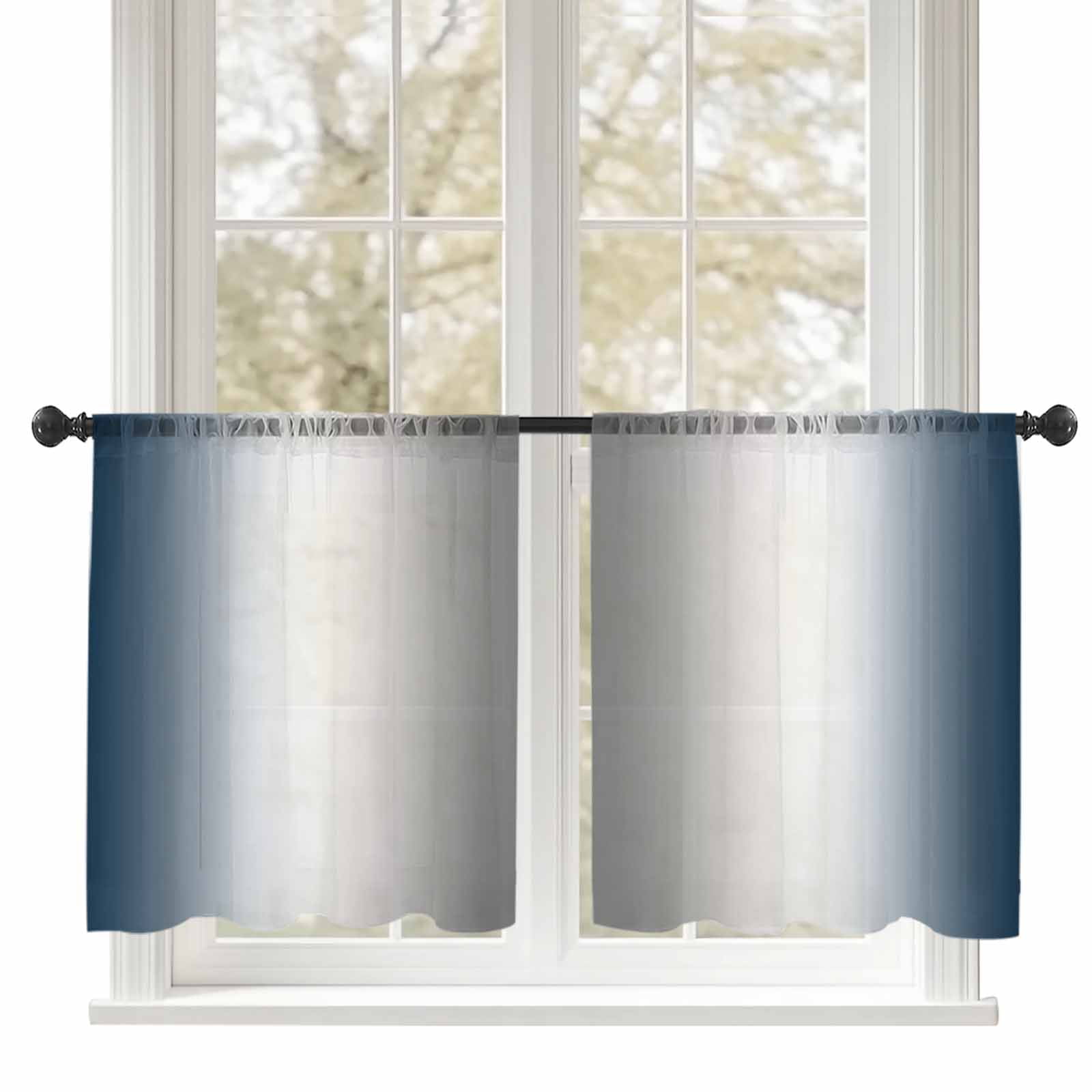 Sheer Curtains 45 inches Long, Dark Blue Gray Gradient Ombre Light ...