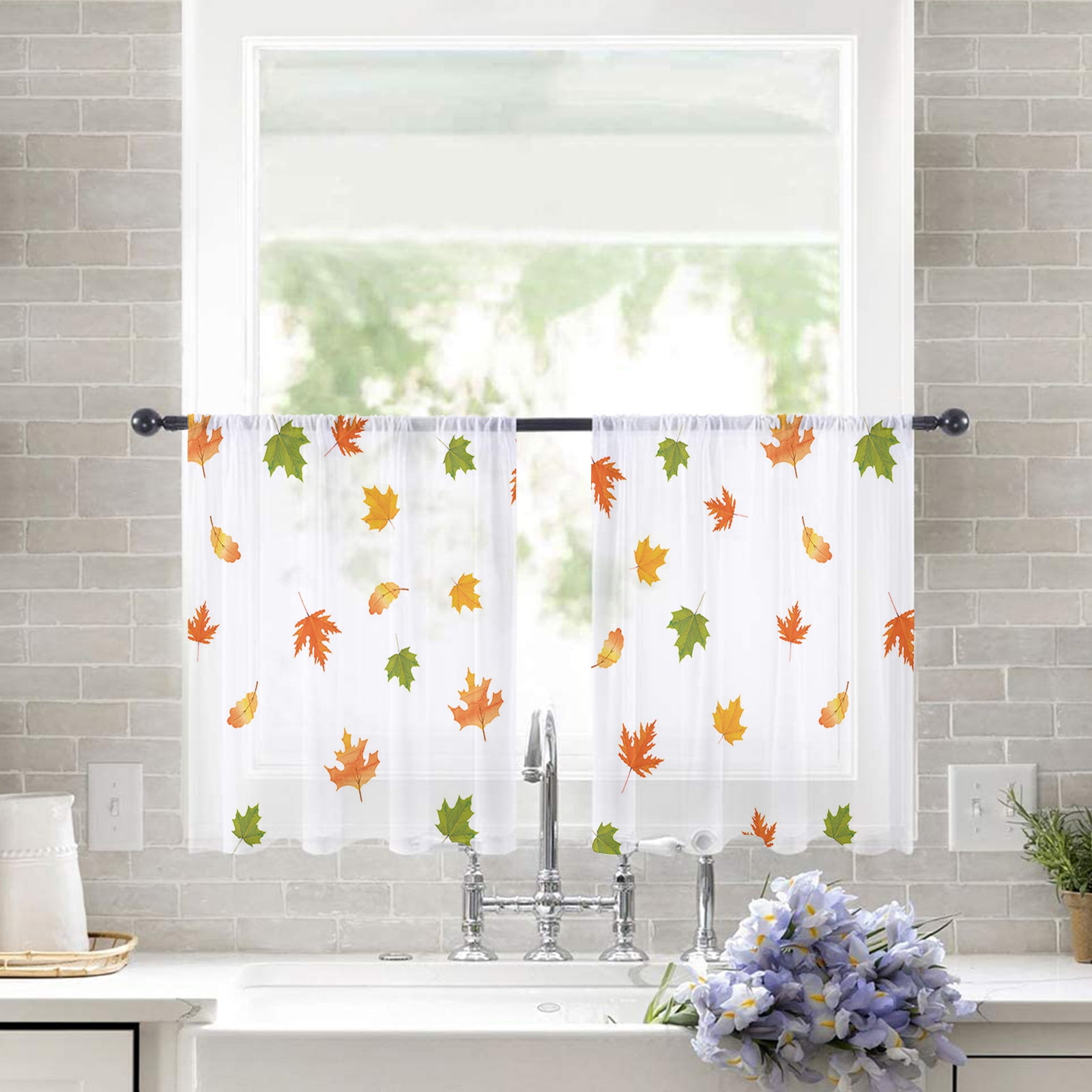Sheer Curtains 45 inches Long, Fall Thanksgiving Autumn Fallen Leaves ...