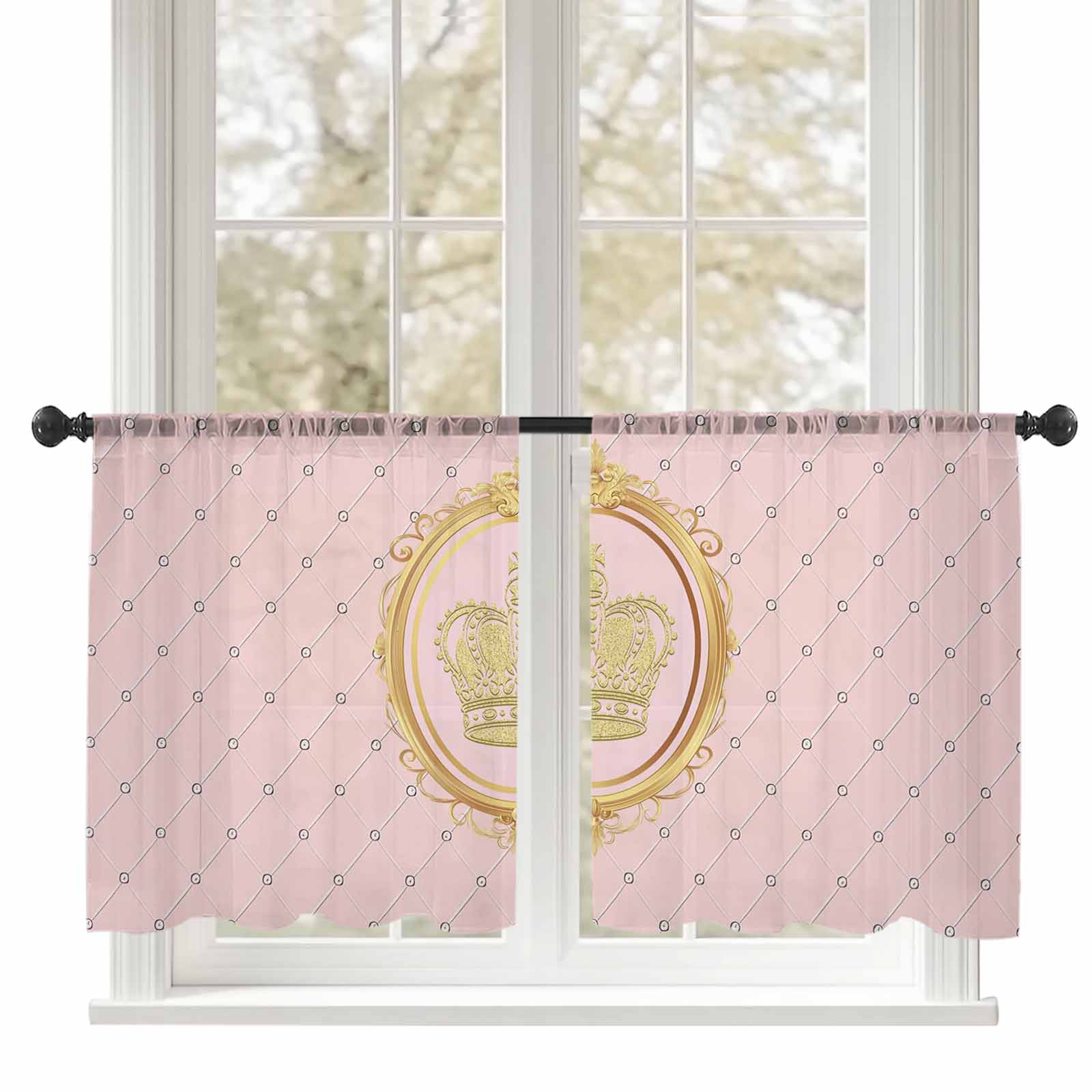 Sheer Curtains 45 inches Long, Gold Crown Net Texture Pink Background ...