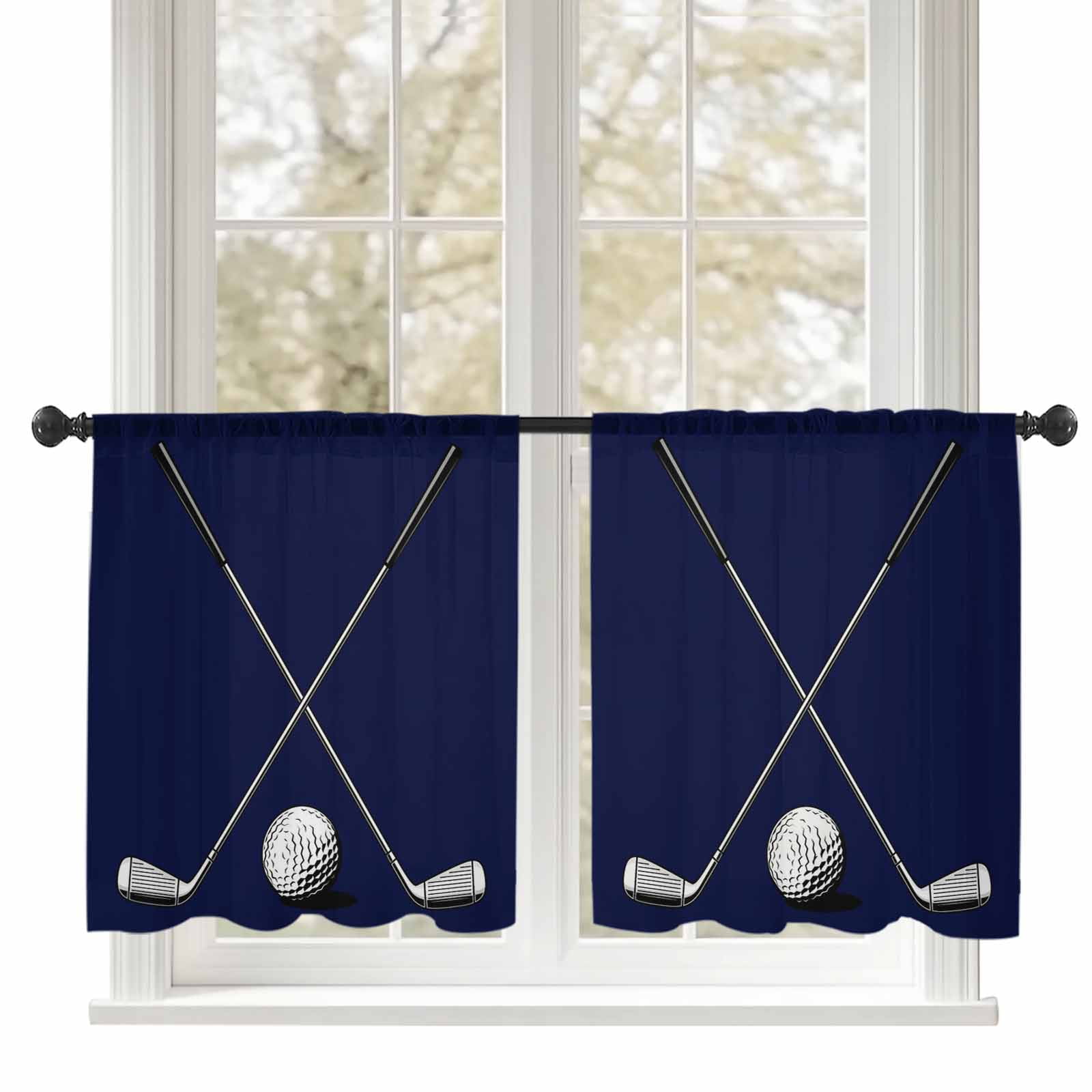 Sheer Curtains 45 inches Long, Golf Clubs Golf Bal Classic Sport Dark ...