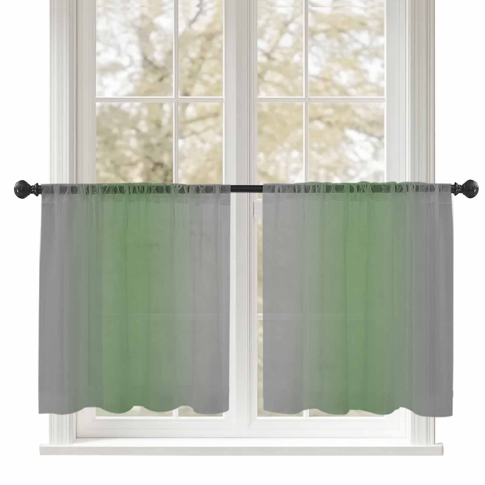 Sheer Curtains 45 inches Long, Grey Sage Green Gradient Modern Ombre ...