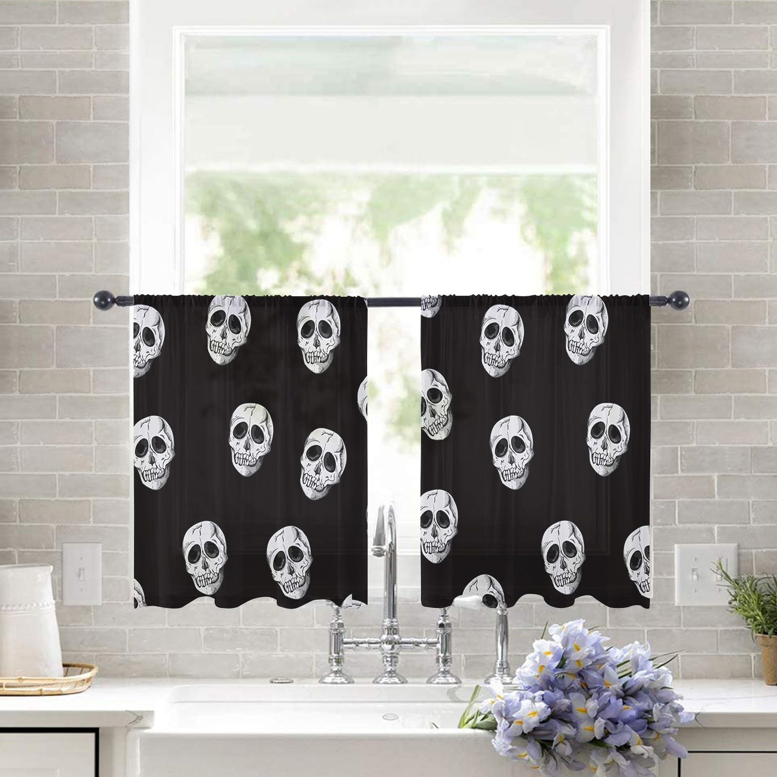 Sheer Curtains 45 inches Long, Halloween White Scary Skull Light ...