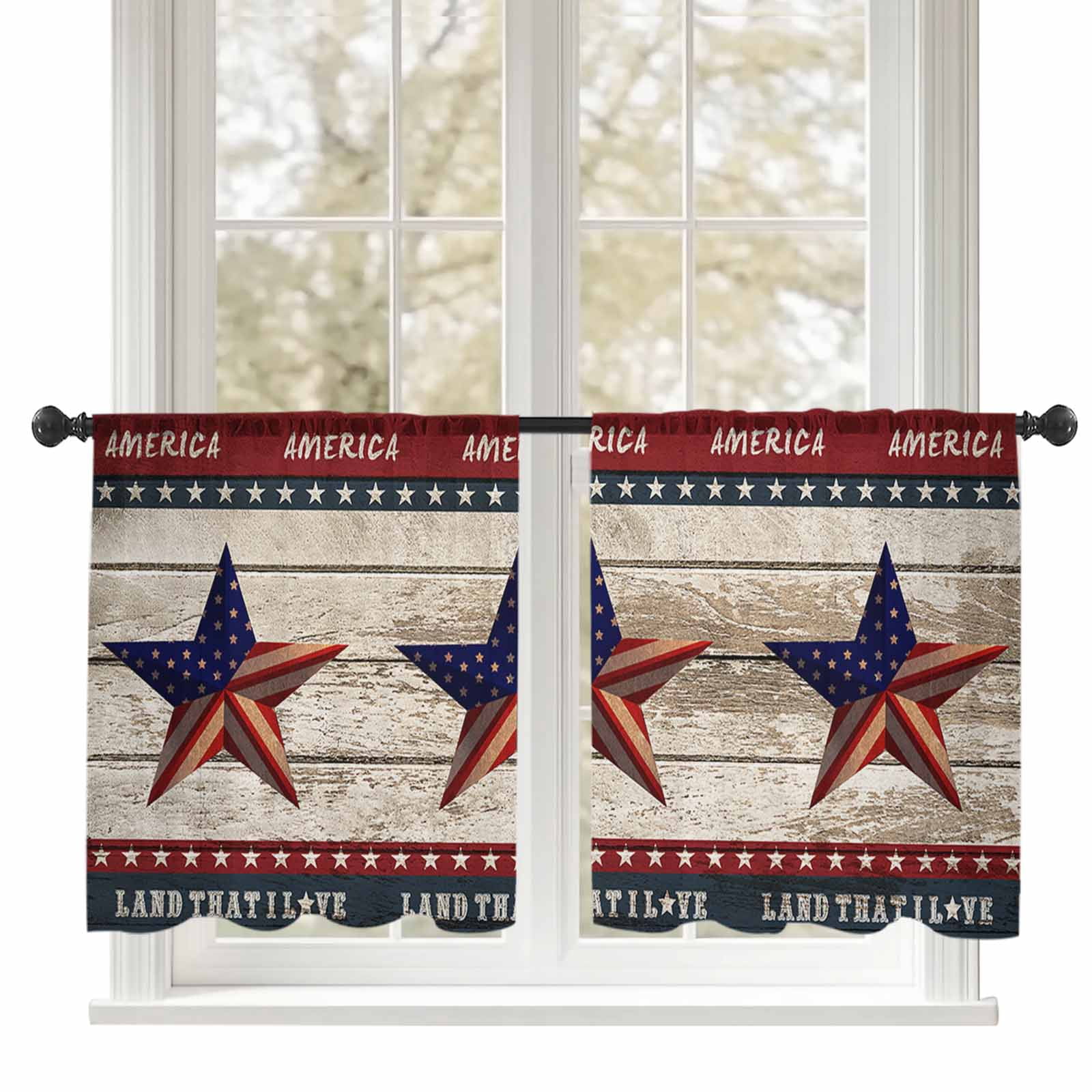 Sheer Curtains 45 inches Long, Independence Day American Flag Pentagram ...