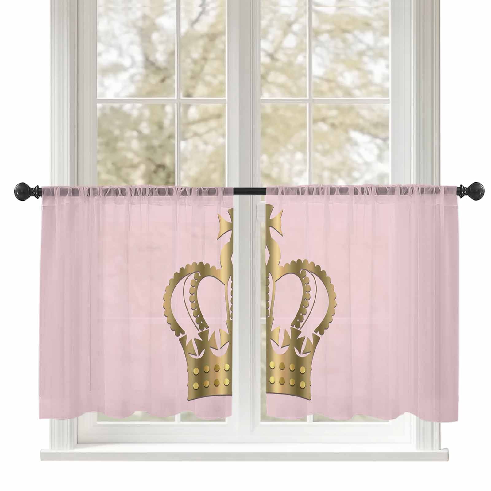 Sheer Curtains 45 inches Long, Metal Crown Gold Crown Pink Background ...