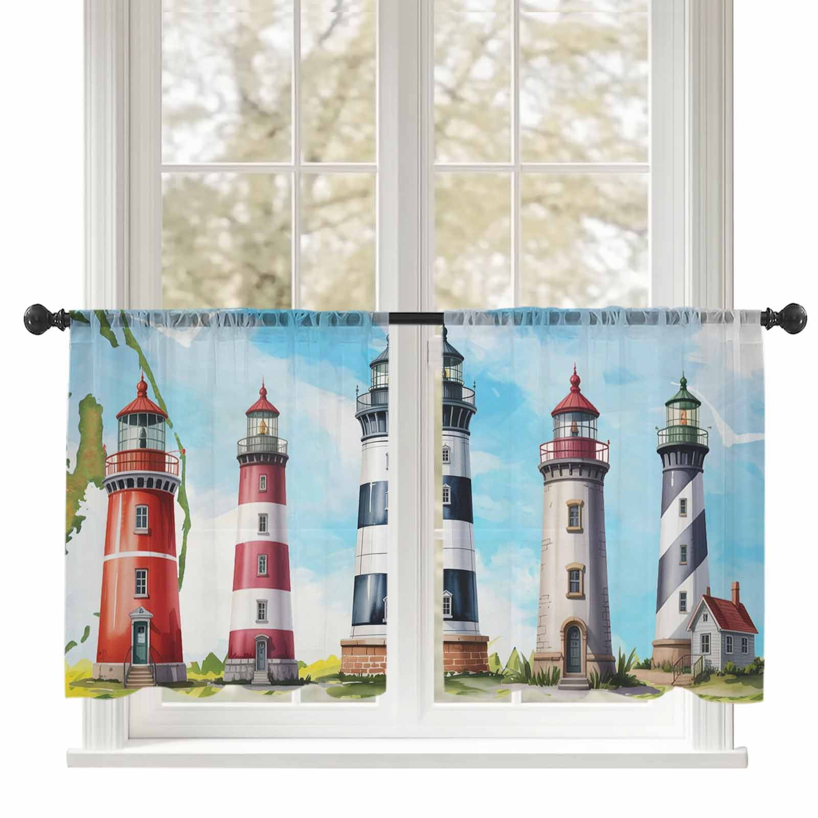 Sheer Curtains 45 inches Long, Oil Painting Texture Watercolor Ocean ...