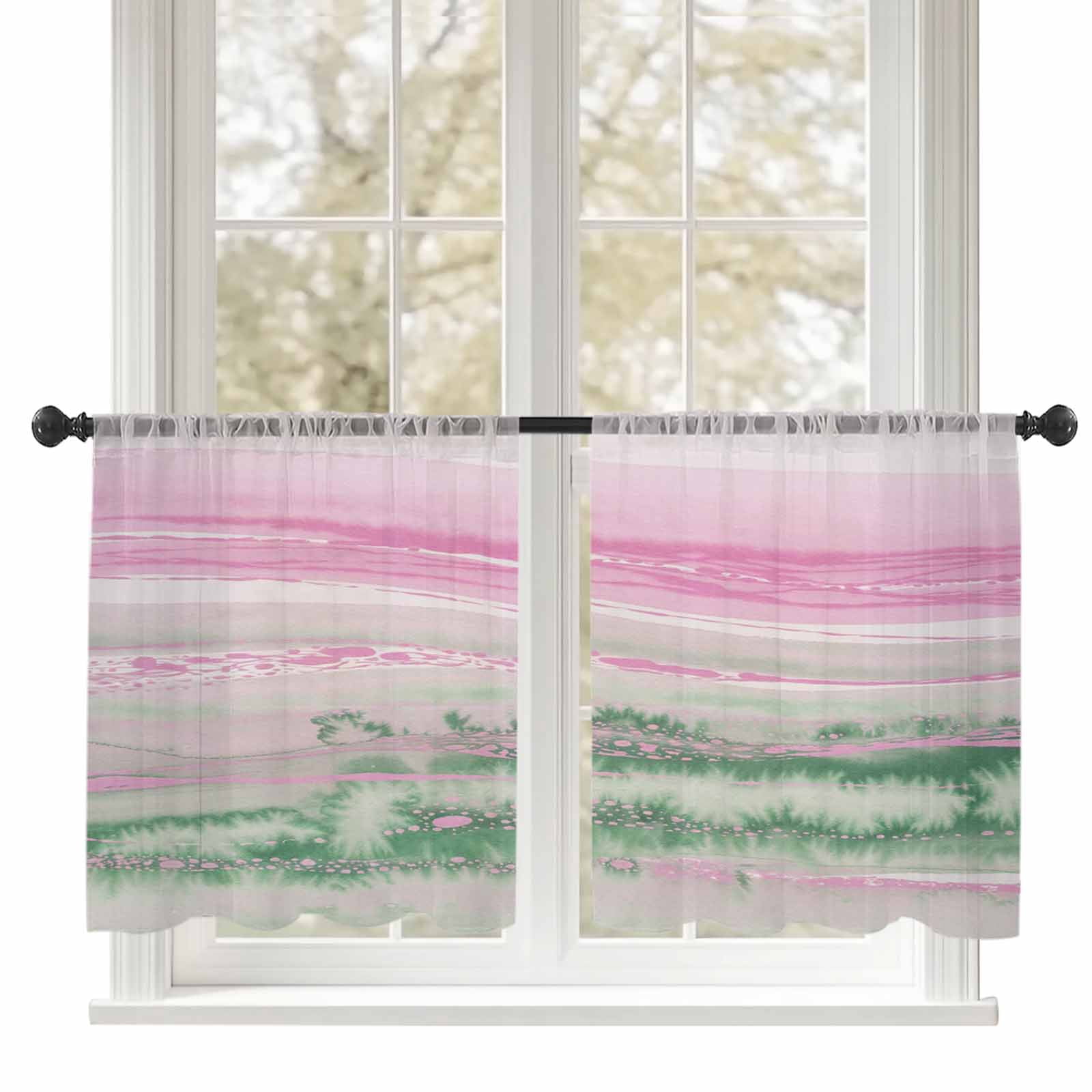 Sheer Curtains 45 inches Long, Pink Green Wave Watercolor Texture ...