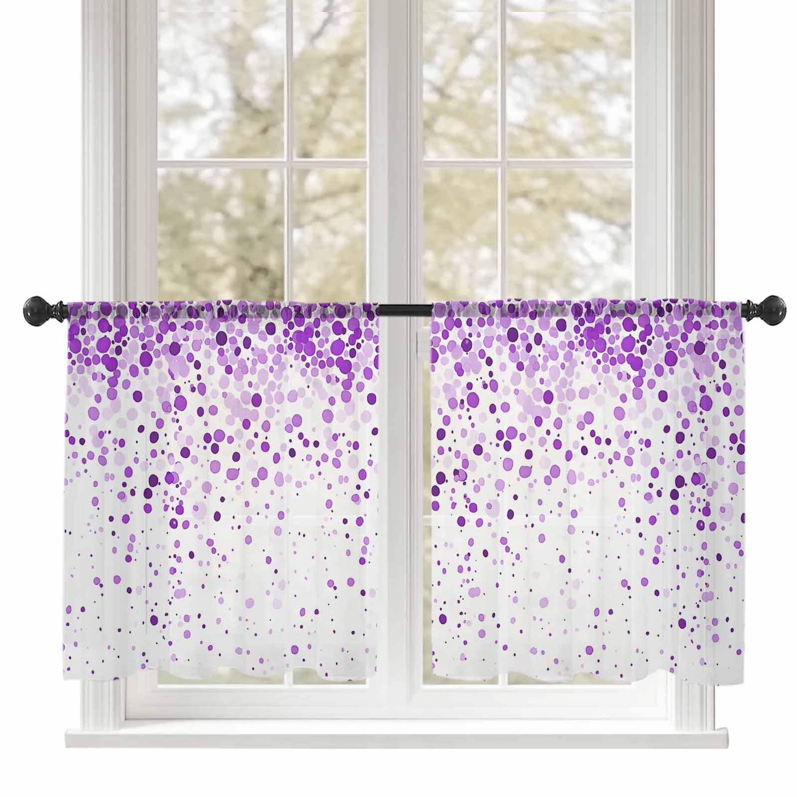 Sheer Curtains 45 inches Long, Purple Polka Dot Watercolor Purple ...