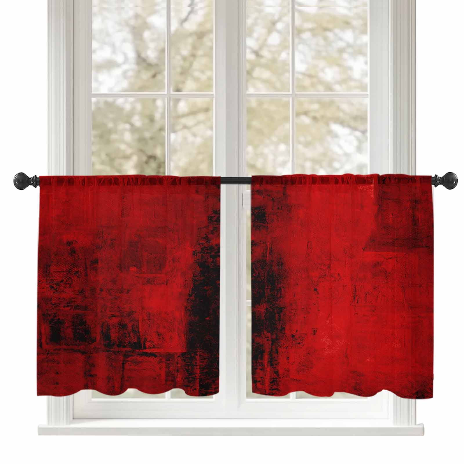 Sheer Curtains 45 inches Long, Red Abstract Art Graffiti Paint Style ...