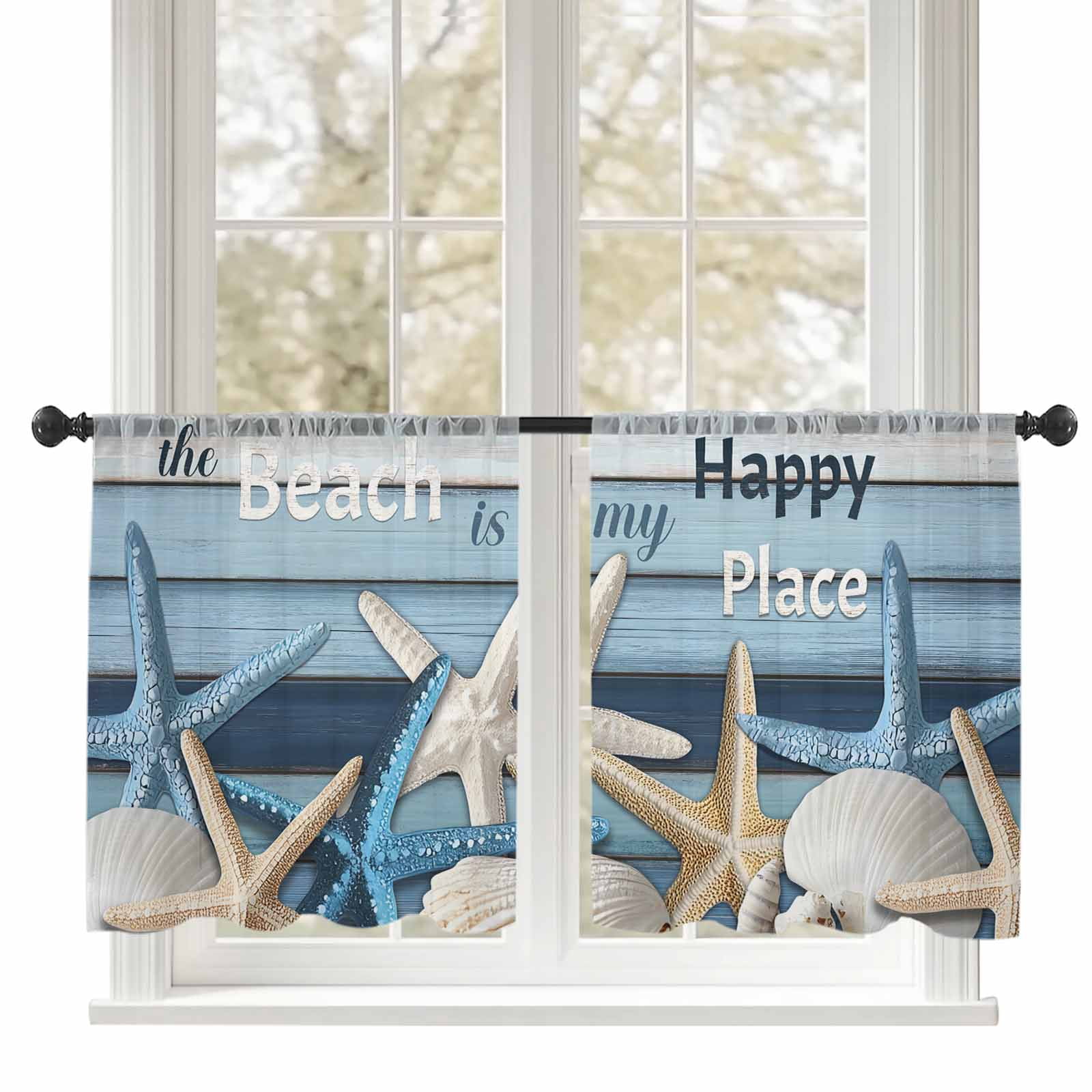 Sheer Curtains 45 inches Long, Shell Starfish The Beach Is My Happy ...