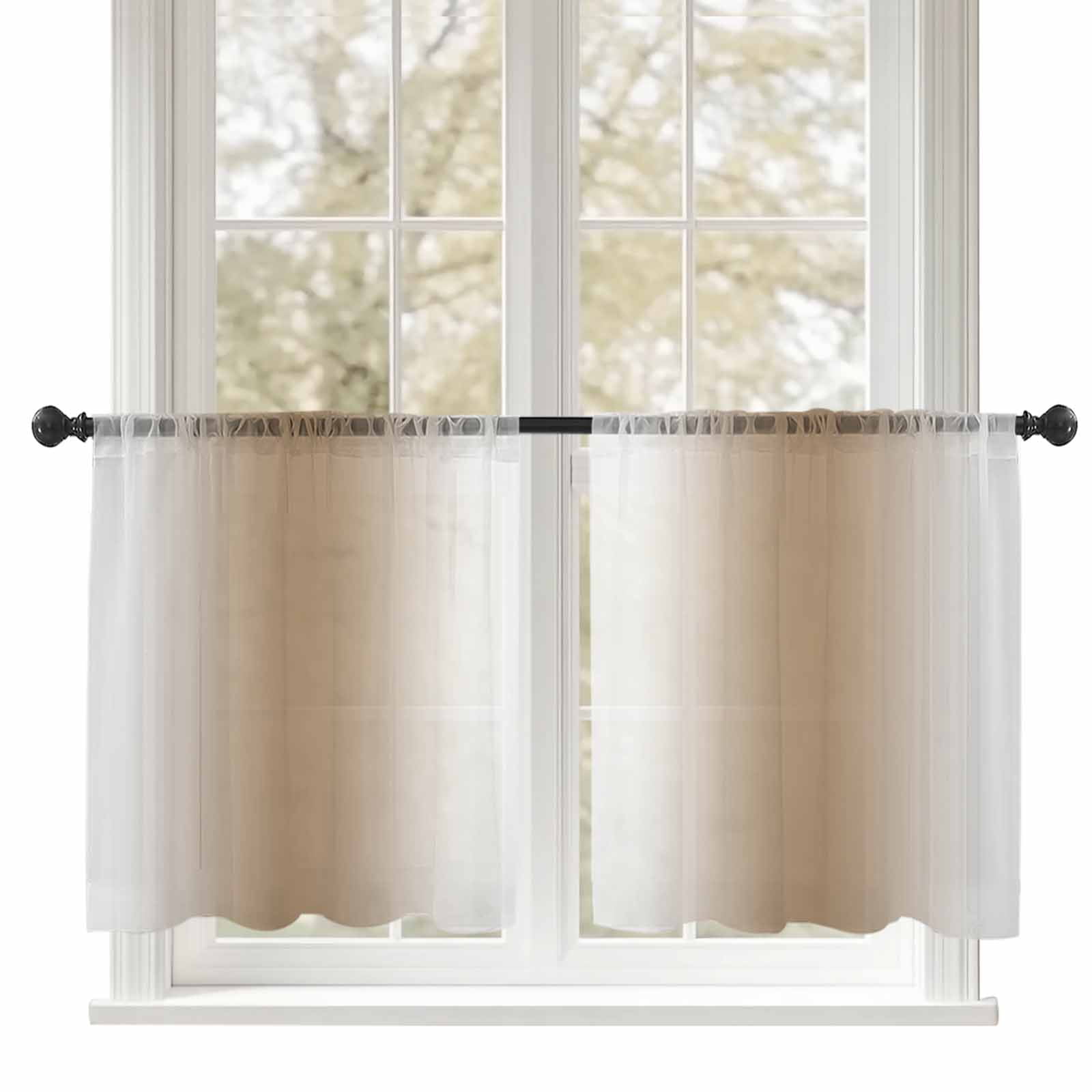 Sheer Curtains 45 inches Long, White Brown Gradient Modern Ombre Art ...