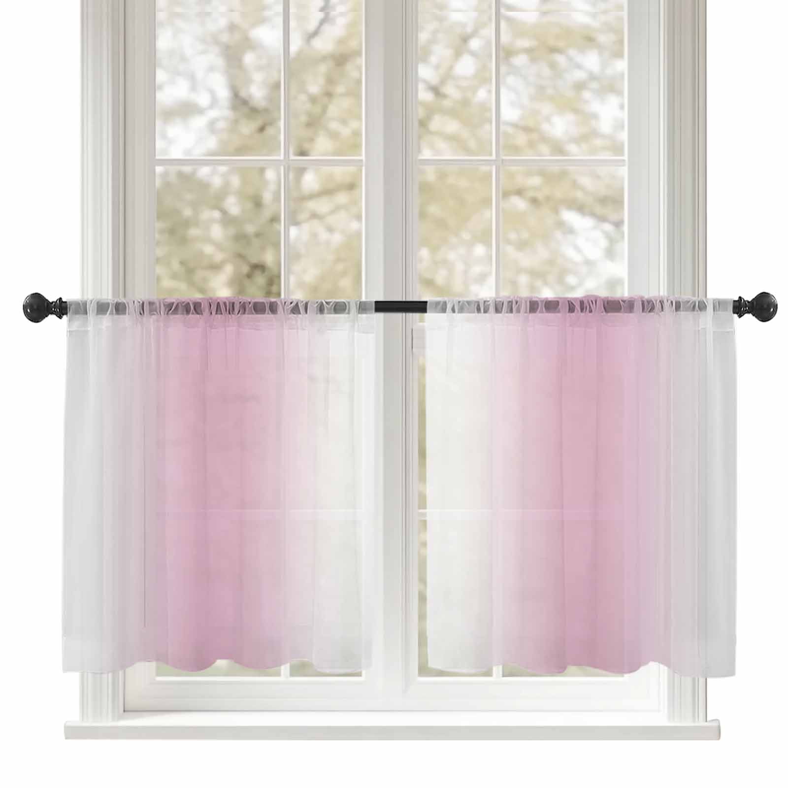 Sheer Curtains 45 inches Long, White Pink Gradient Modern Ombre Art Light Filtering Sheer Window ...