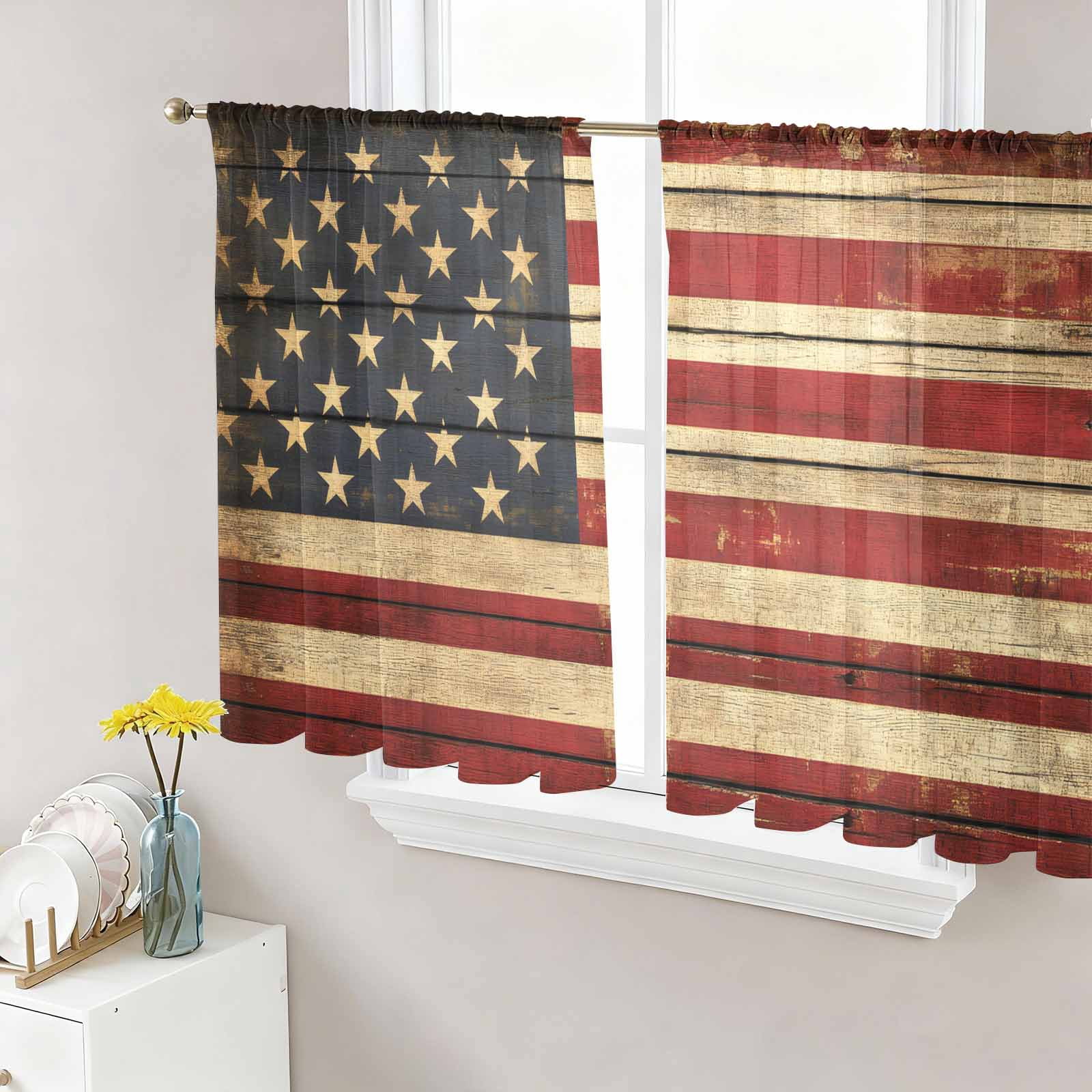 Sheer Curtains 54 Inch Length 2 Panels Set for Kitchen, American Flag ...