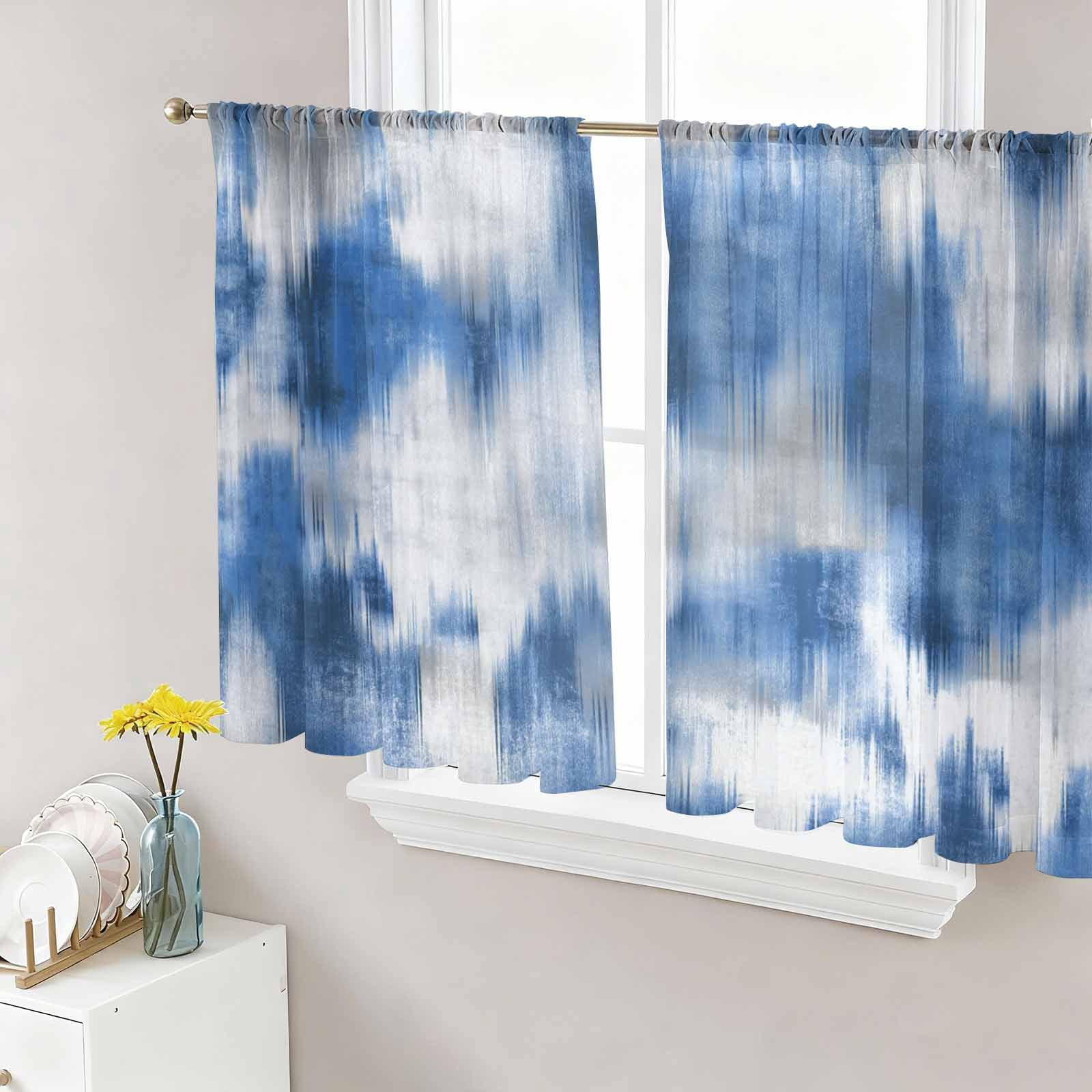 Sheer Curtains 54 Inch Length 2 Panels Set for Kitchen, Blue Grey Semi ...