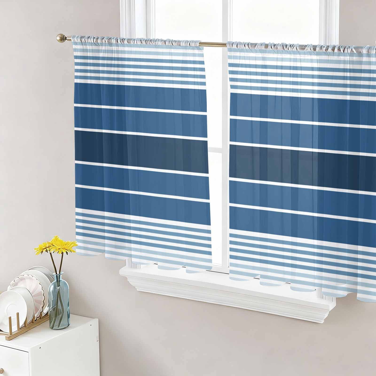 Sheer Curtains 54 Inch Length 2 Panels Set for Kitchen, Navy Blue Ombre ...
