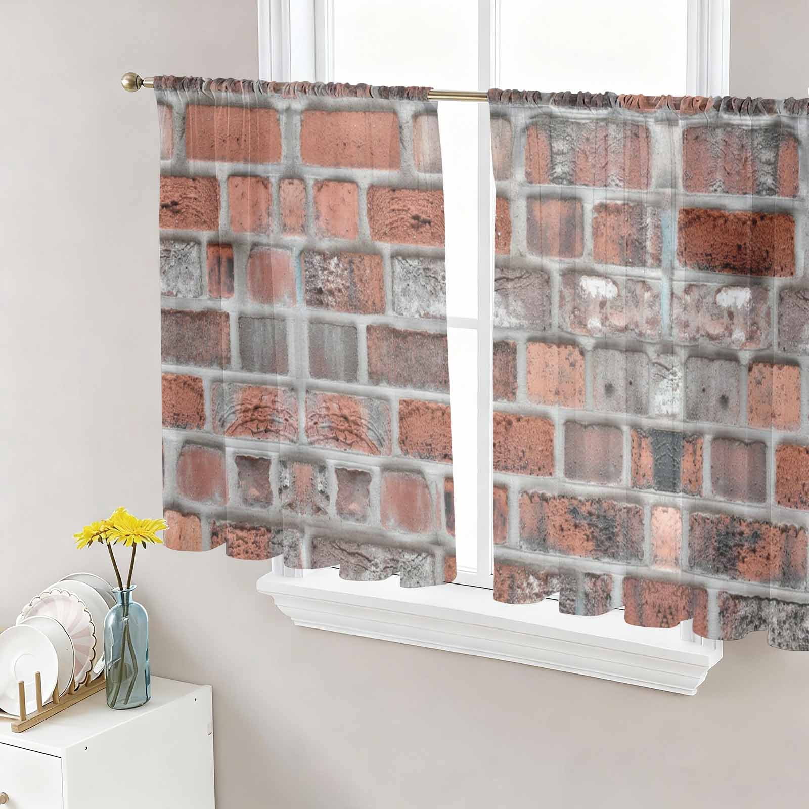 Sheer Curtains 54 Inch Length 2 Panels Set for Kitchen, Red Brick Wall ...