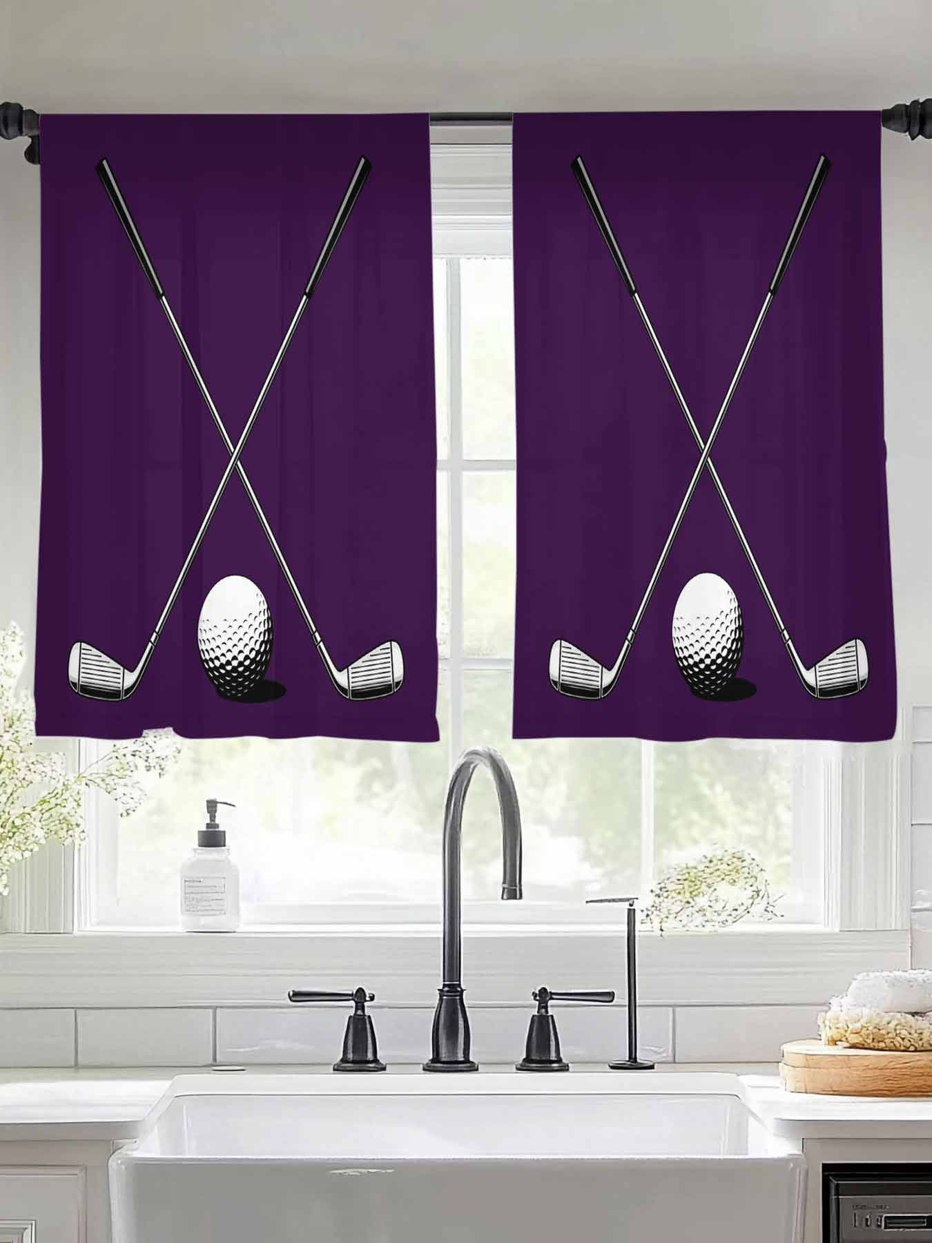 Sheer Curtains 54 Inches Long 2 Panels, Golf Ball Club on Purple ...