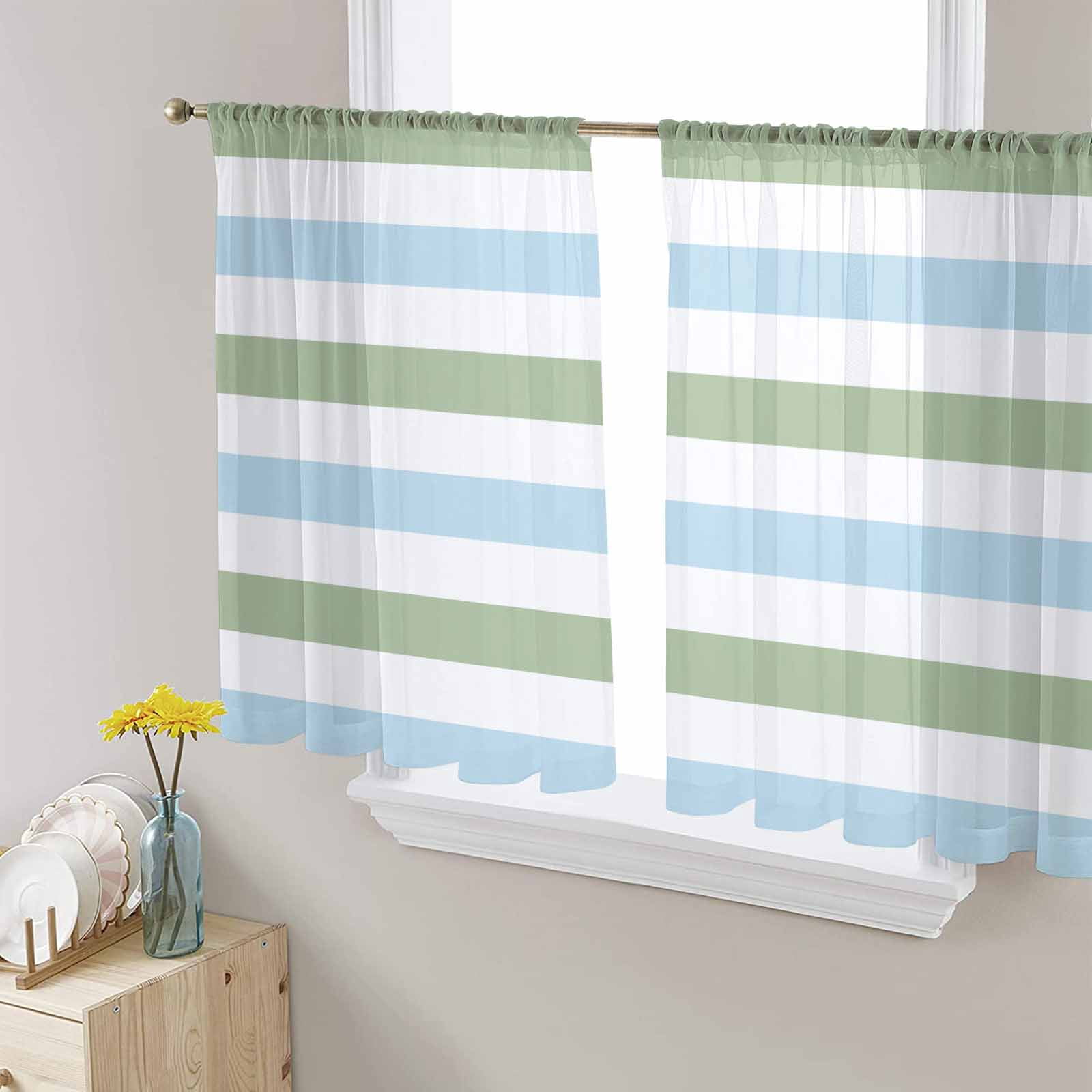 Sheer Curtains 54 Inches Long, Farmhouse Sage Green Stripes Light ...