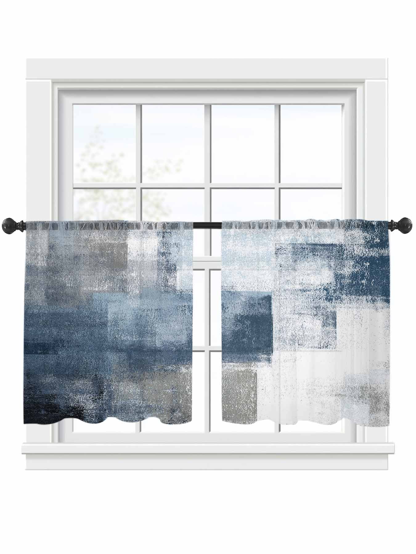 Sheer Curtains 54 inches Long 2 Panels Set Abstract Art Gradient Dark ...