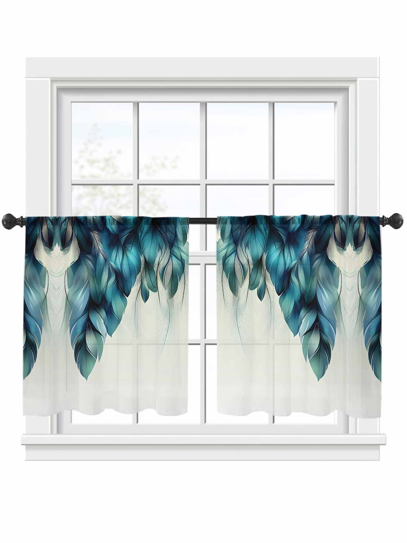 Sheer Curtains 54 inches Long 2 Panels Set Abstract Art Soft Edge Green ...