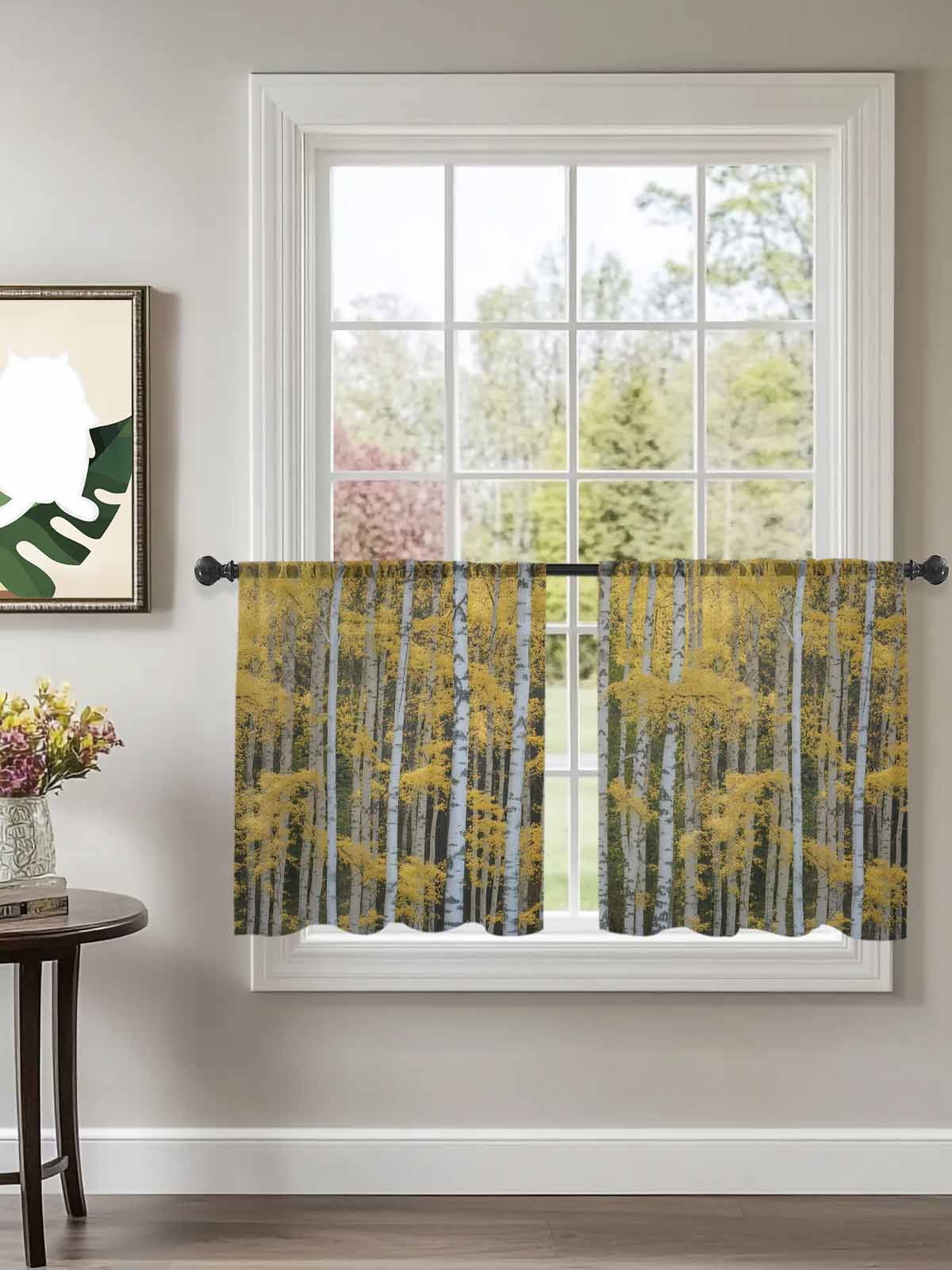 Sheer Curtains 54 inches Long 2 Panels Set Fall Forest Watercolor ...