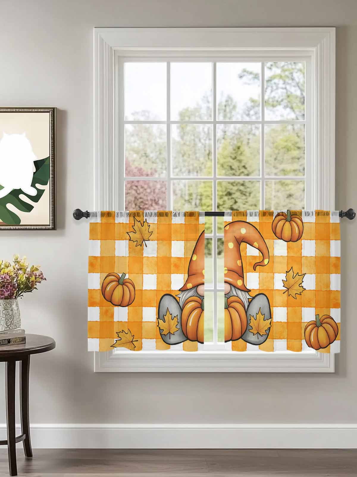 Sheer Curtains 54 inches Long 2 Panels Set Fall Gnome Pumpkin Maple ...