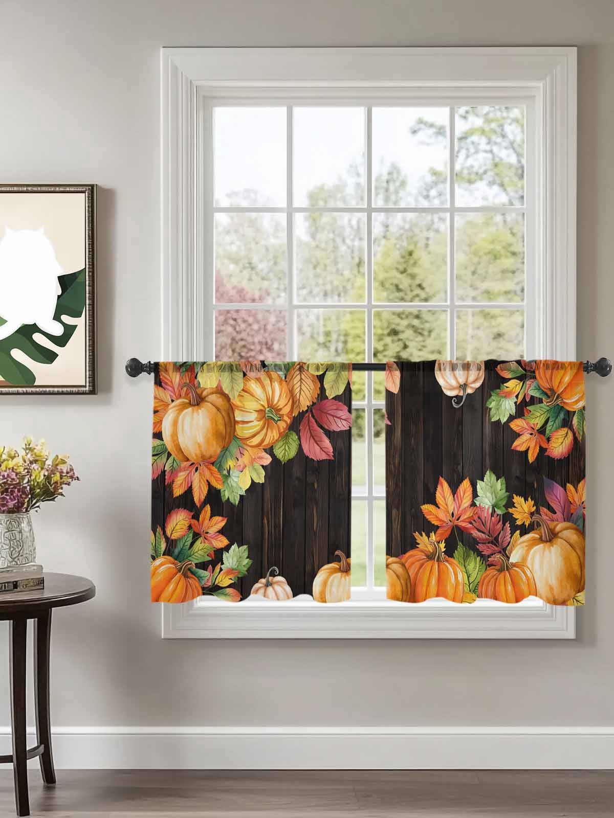Sheer Curtains 54 inches Long 2 Panels Set Fall Pumpkin Maple Leaf ...