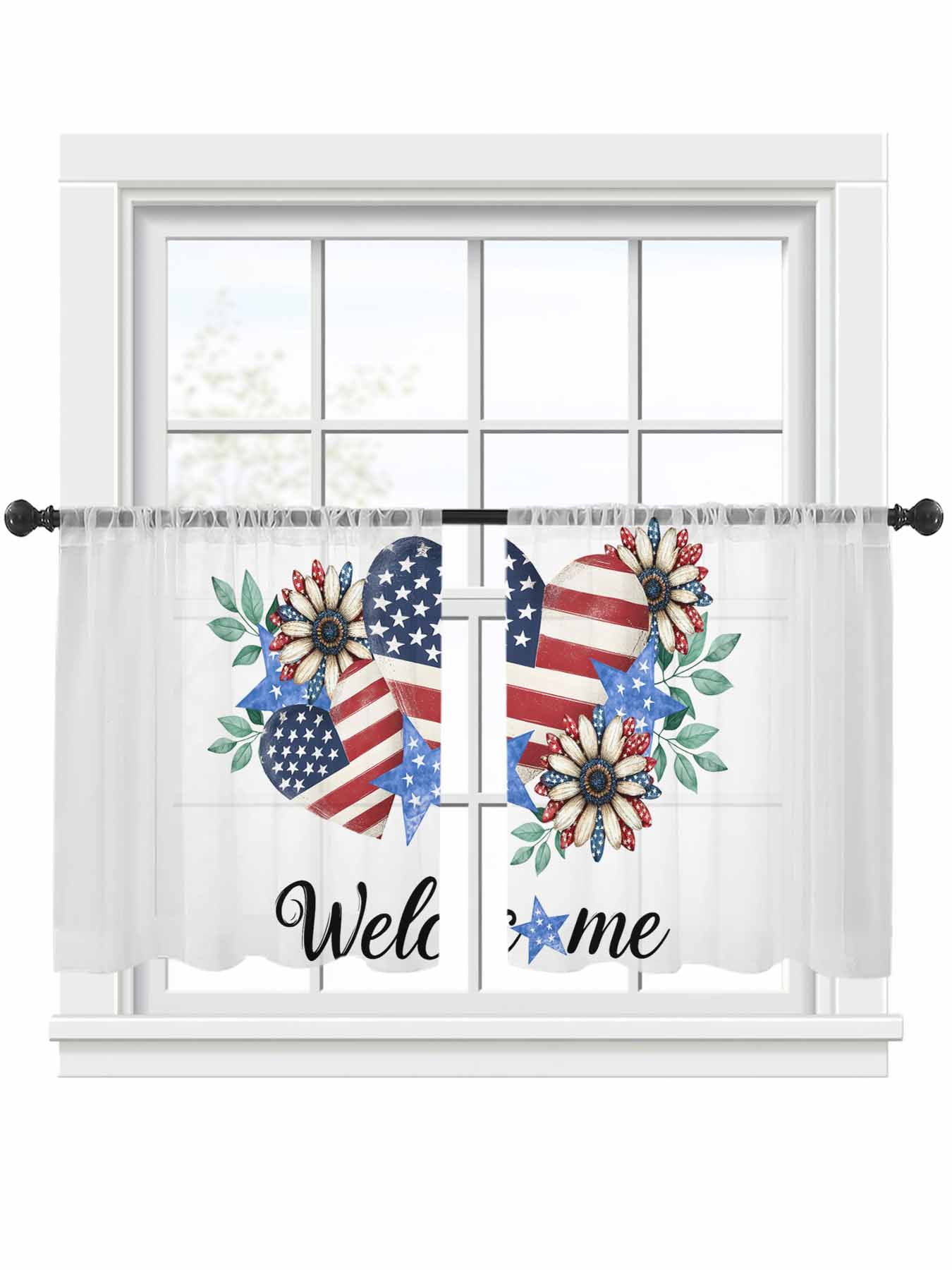 Sheer Curtains 54 inches Long 2 Panels Set Independence Day Daisy Love ...