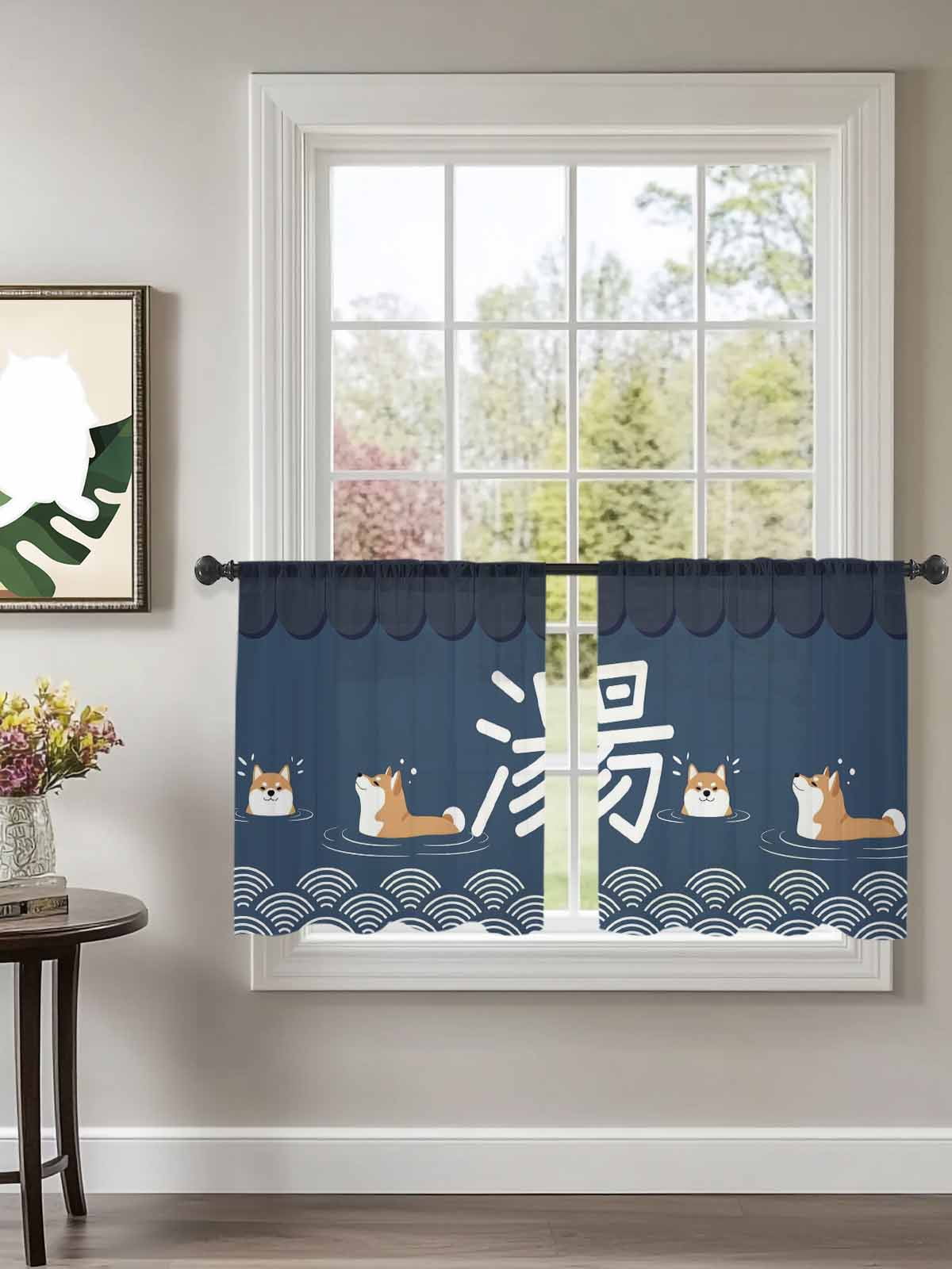 Sheer Curtains 54 inches Long 2 Panels Set Japanese Style Hot Springs ...