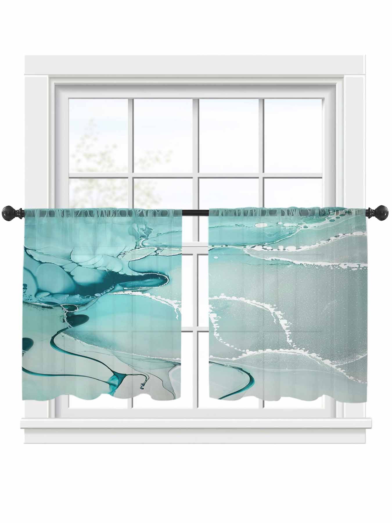 Sheer Curtains 54 inches Long 2 Panels Set Marble Texture Turquoise ...