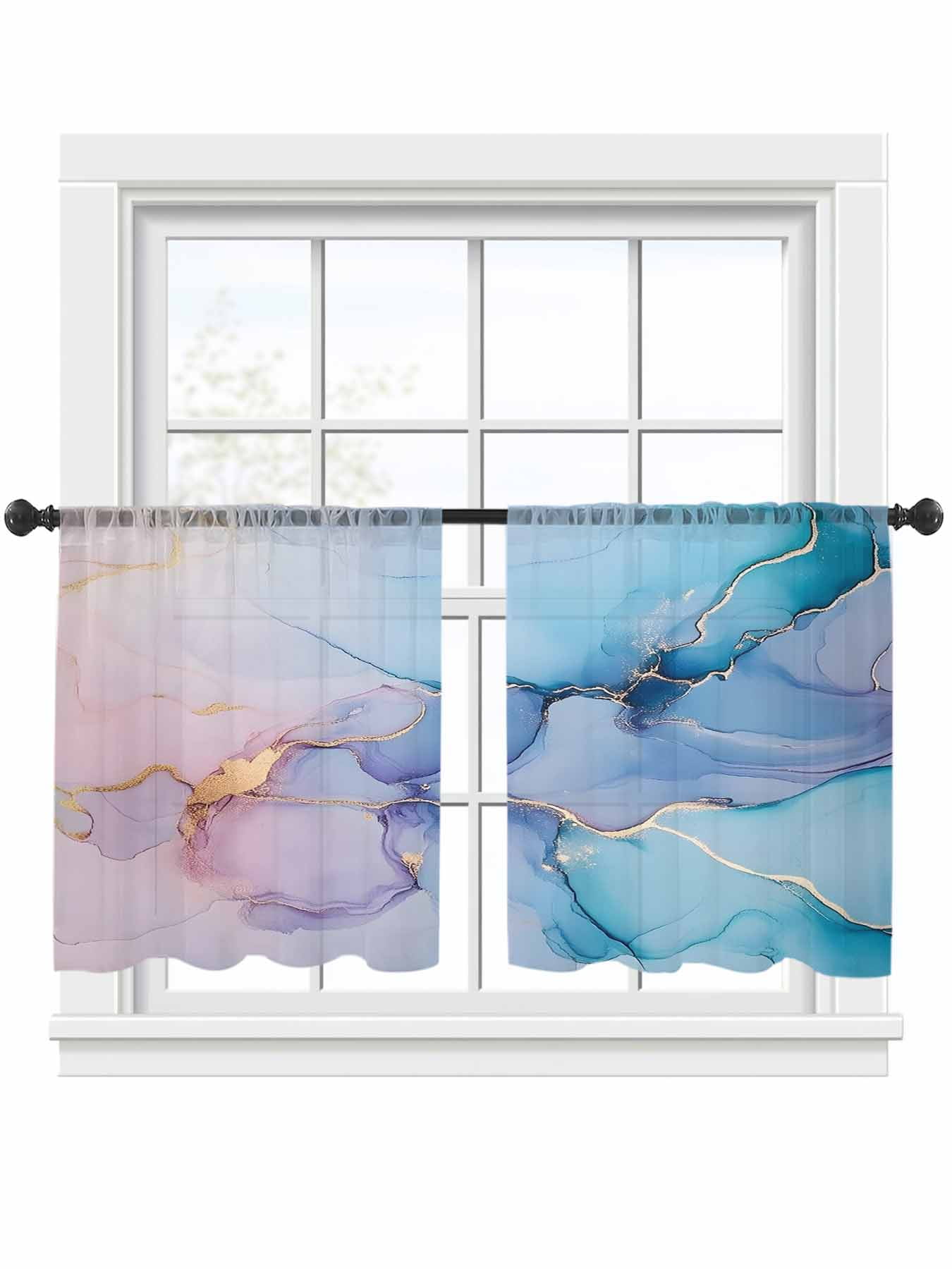 Sheer Curtains 54 inches Long 2 Panels Set Pink Blue Marble Fluid Art ...