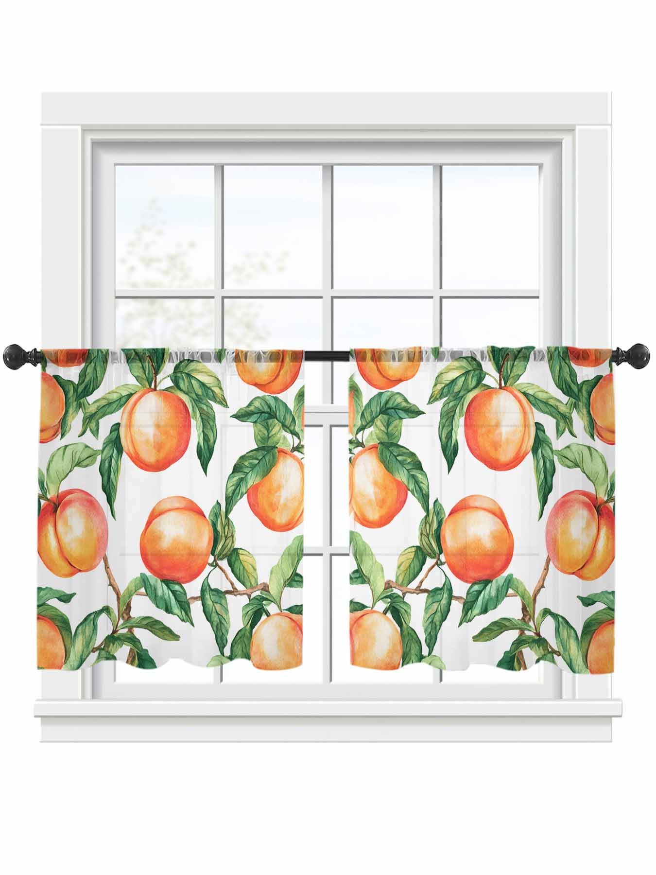 Sheer Curtains 54 inches Long 2 Panels Set Pink Peach Green Leaf Spring ...