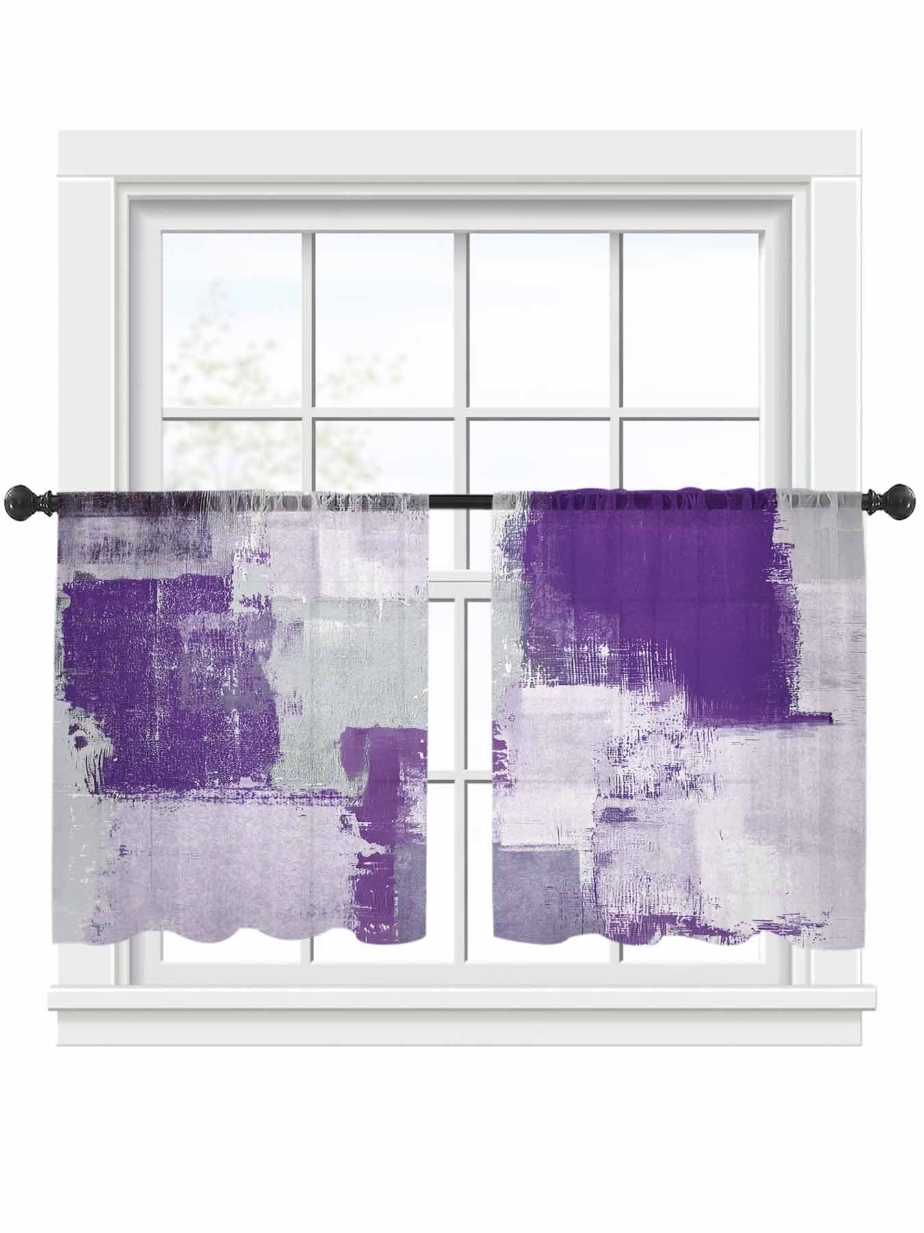 Sheer Curtains 54 inches Long 2 Panels Set Purple Grey Abstract Modern ...