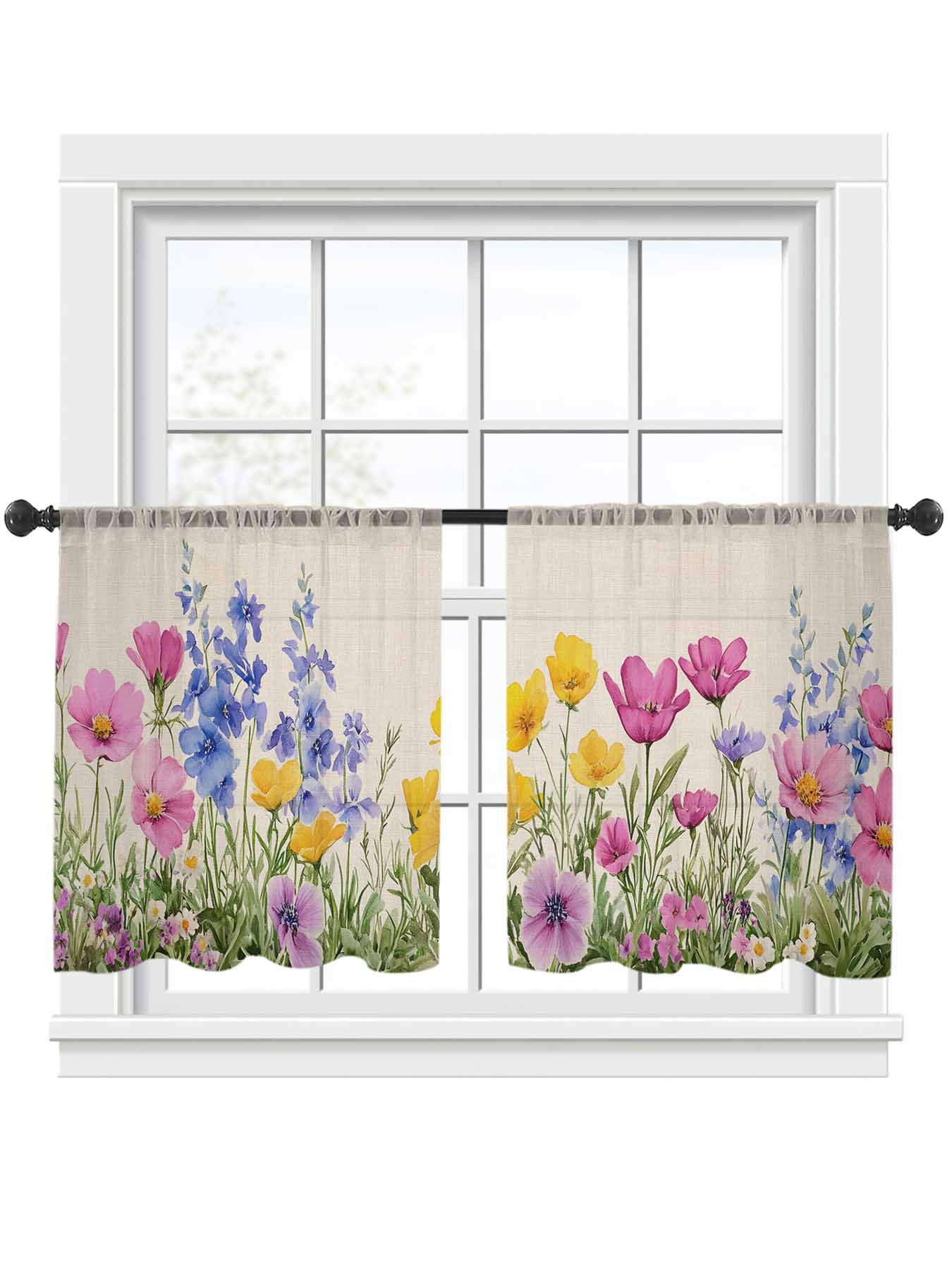 Sheer Curtains 54 inches Long 2 Panels Set Spring Flower Beauty ...