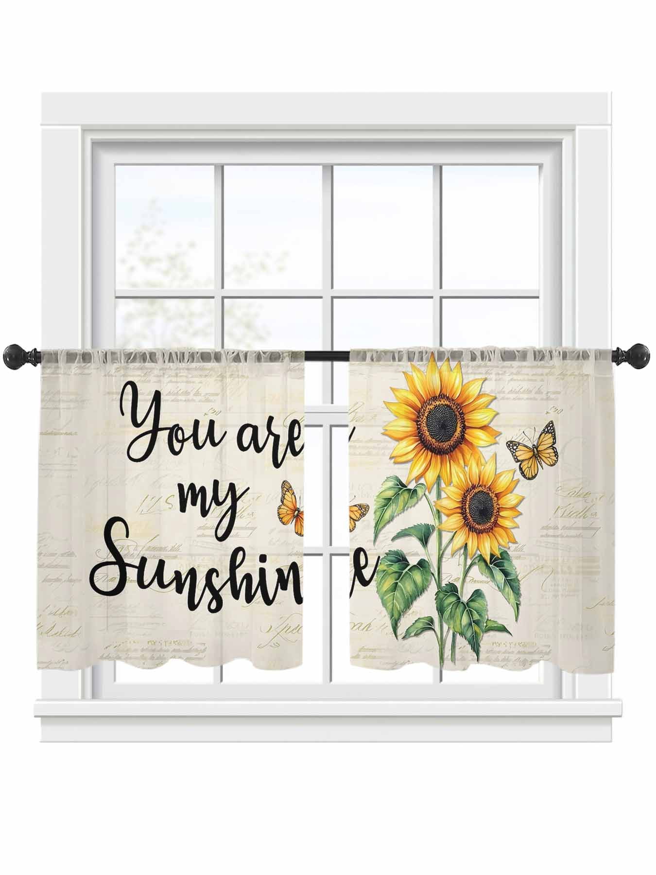 Sheer Curtains 54 inches Long 2 Panels Set Sunflower Butterfly You Are ...