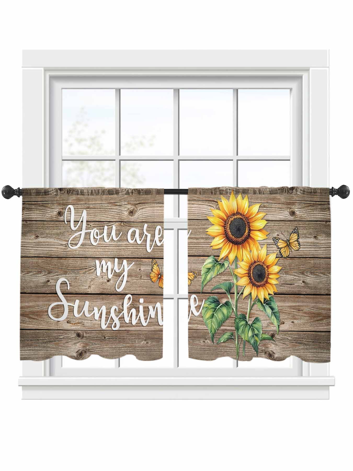 Sheer Curtains 54 inches Long 2 Panels Set Sunflower You Are My Sun ...