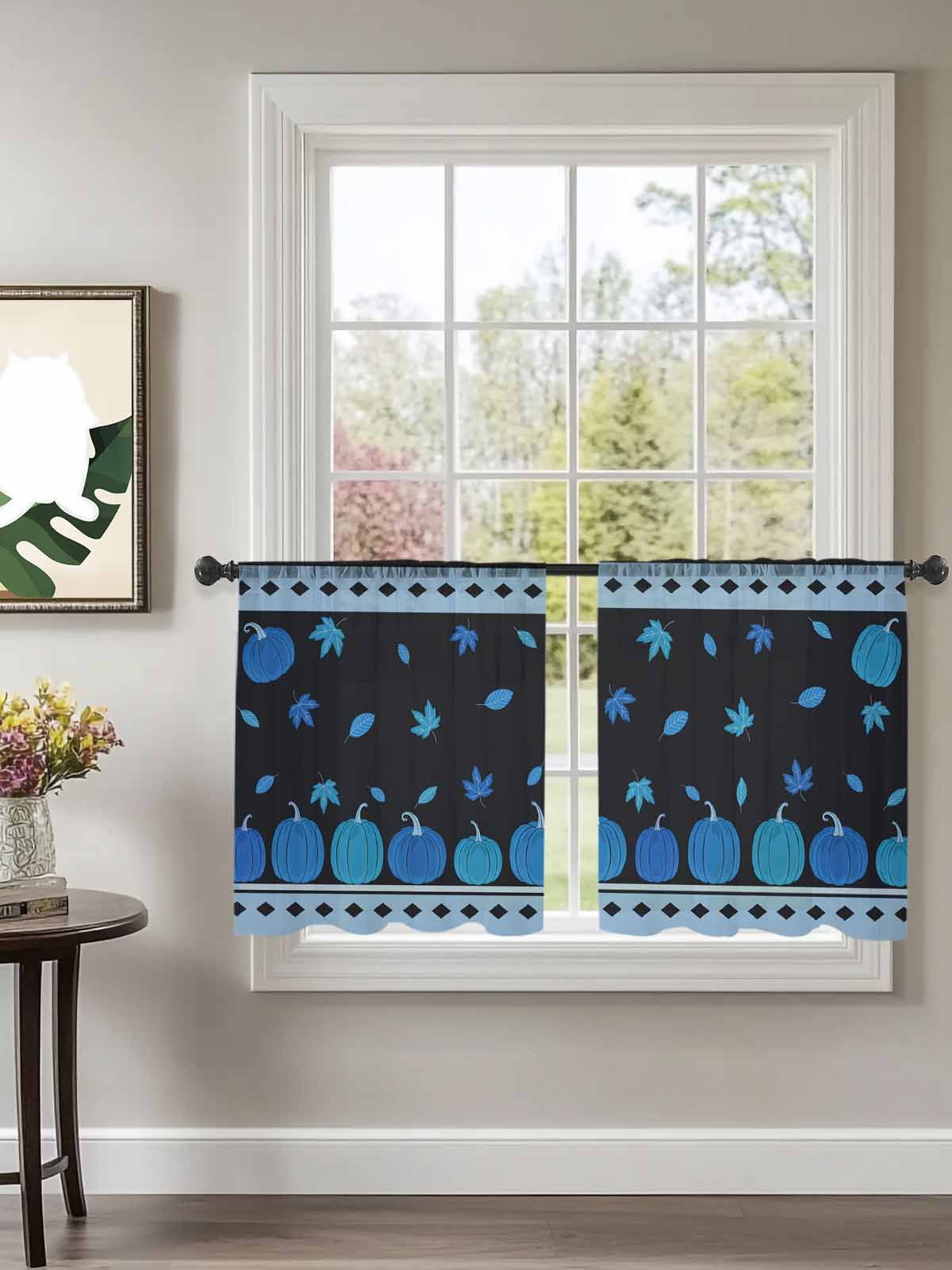 Sheer Curtains 54 inches Long 2 Panels Set Thanksgiving Fall Cool Blue ...