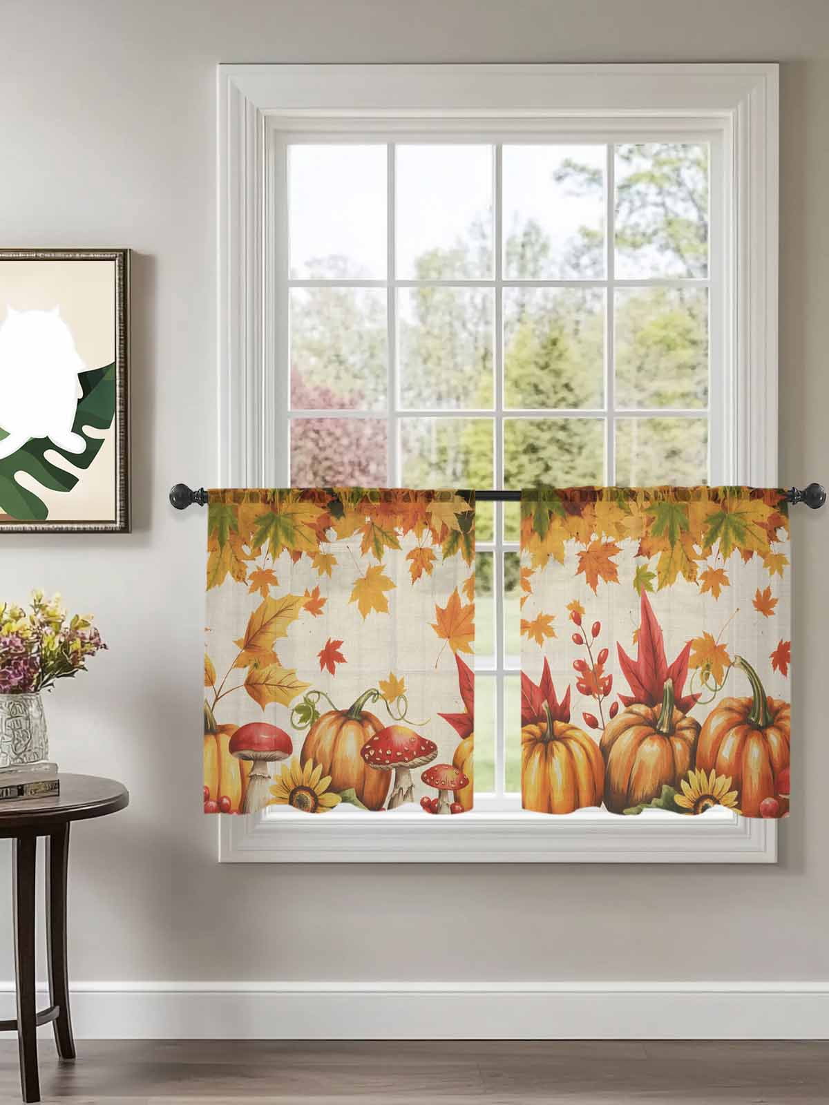 Sheer Curtains 54 inches Long 2 Panels Set Thanksgiving Fall Sunflower ...