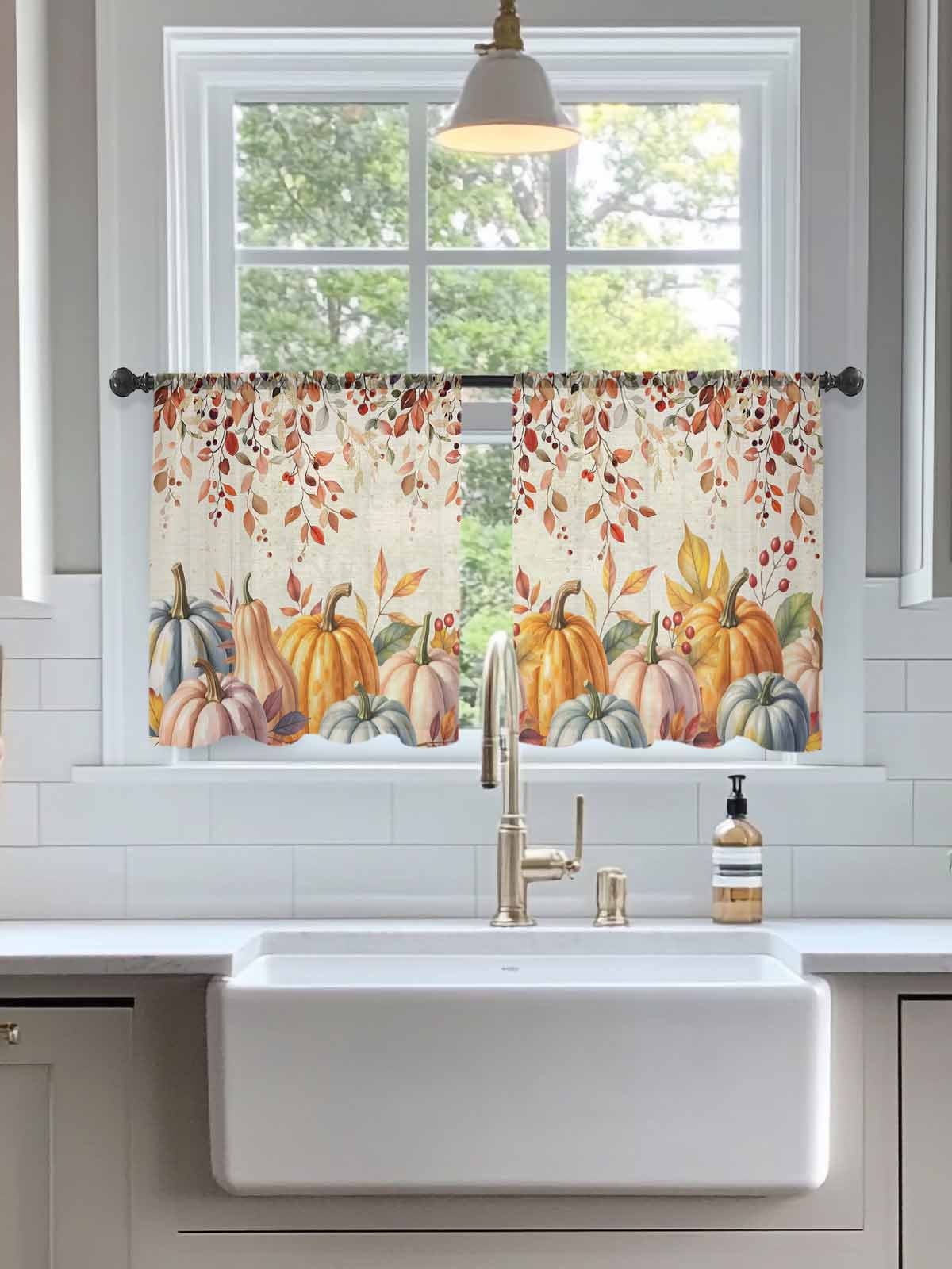 Sheer Curtains 54 inches Long 2 Panels Set Thanksgiving Harvest Fruit ...
