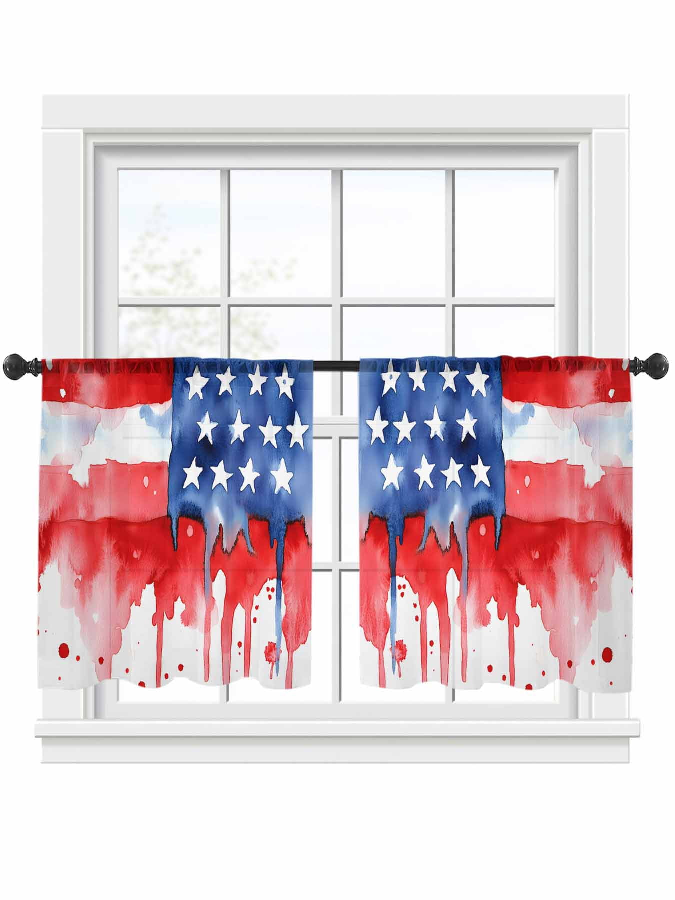 Sheer Curtains 54 inches Long 2 Panels Set USA Flag Independence Day ...
