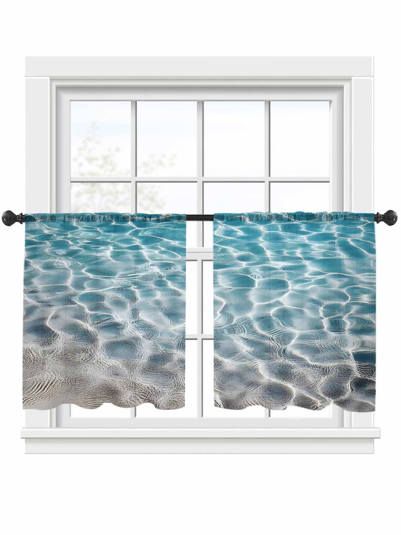 Sheer Curtains 54 inches Long 2 Panels Set Water Ripple Ocean Art ...