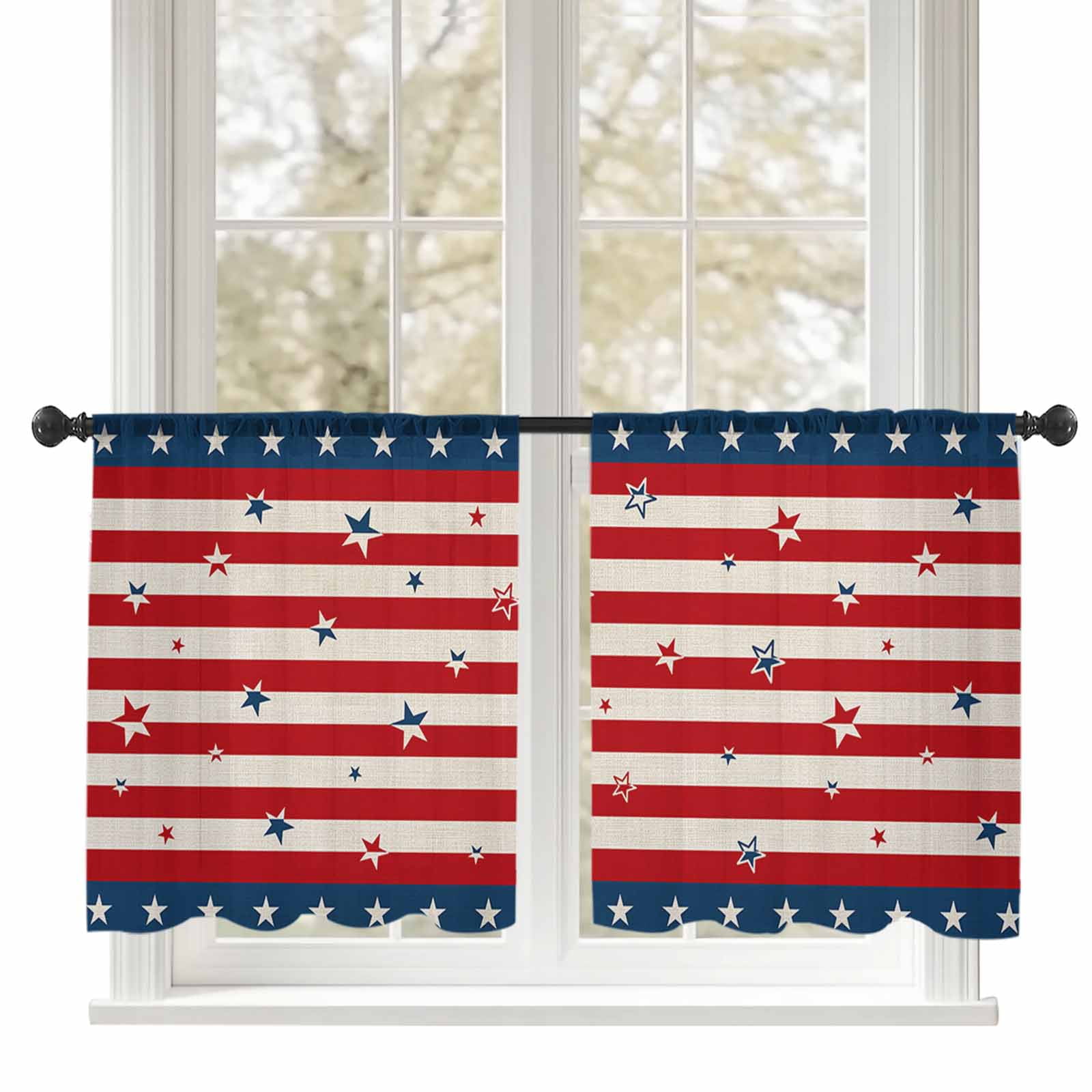 Sheer Curtains 54 inches Long, 4th of July USA Flag Star Patriot Light ...