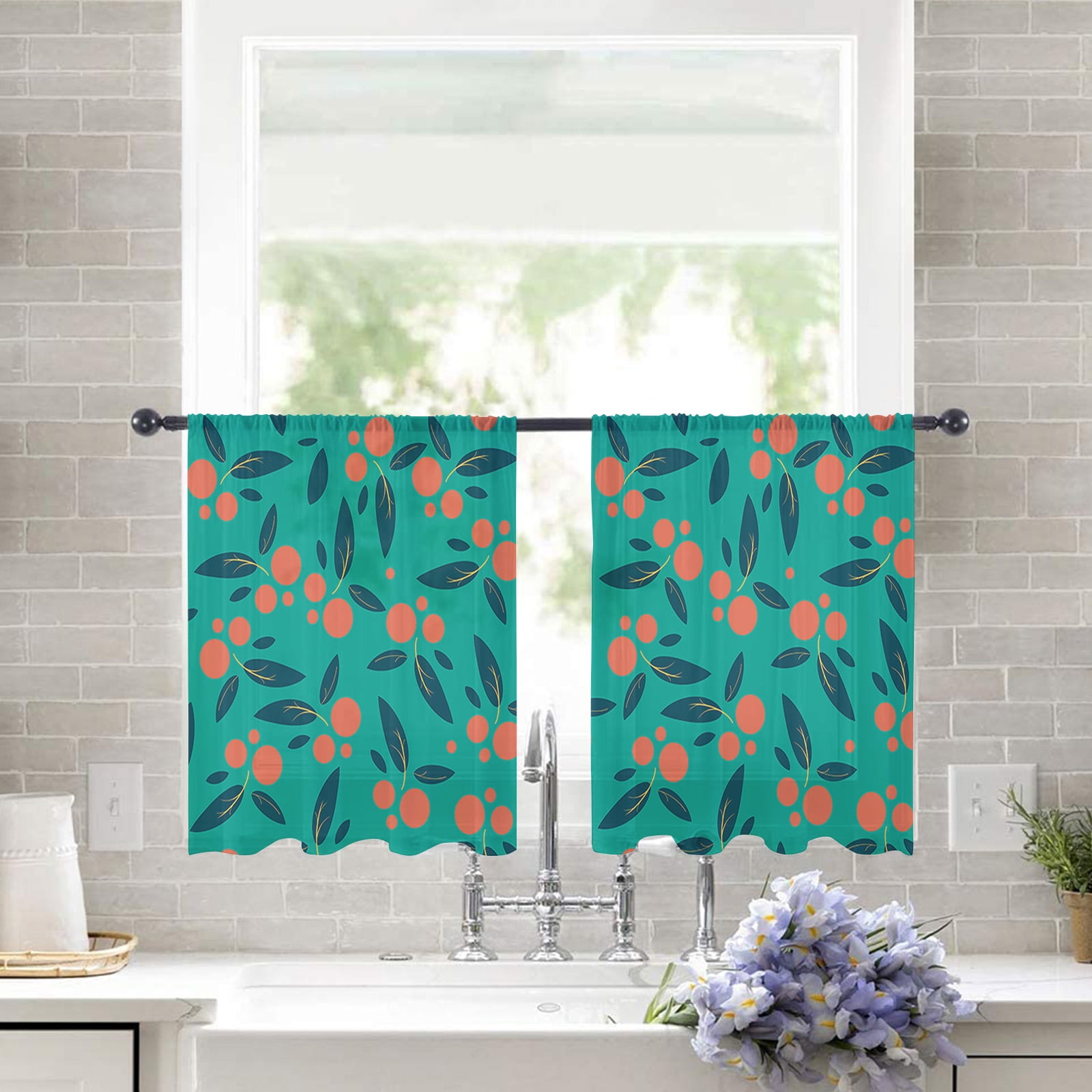 Sheer Curtains 54 inches Long, Abstract Cyan Texture Hand Drawn Orange ...