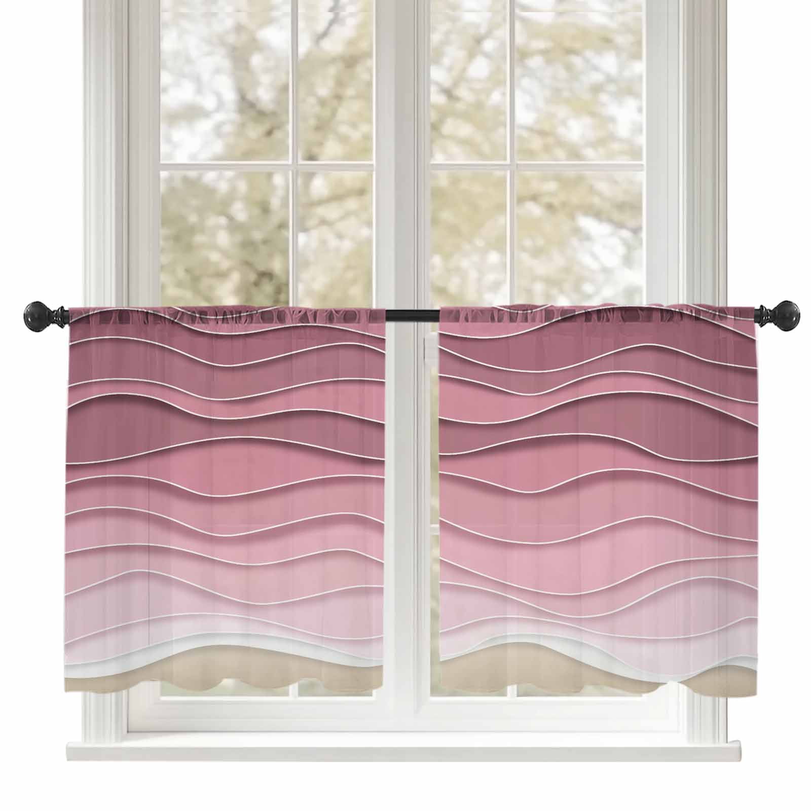 Sheer Curtains 54 inches Long, Abstract Pink Brown Gradient Ocean Waves ...