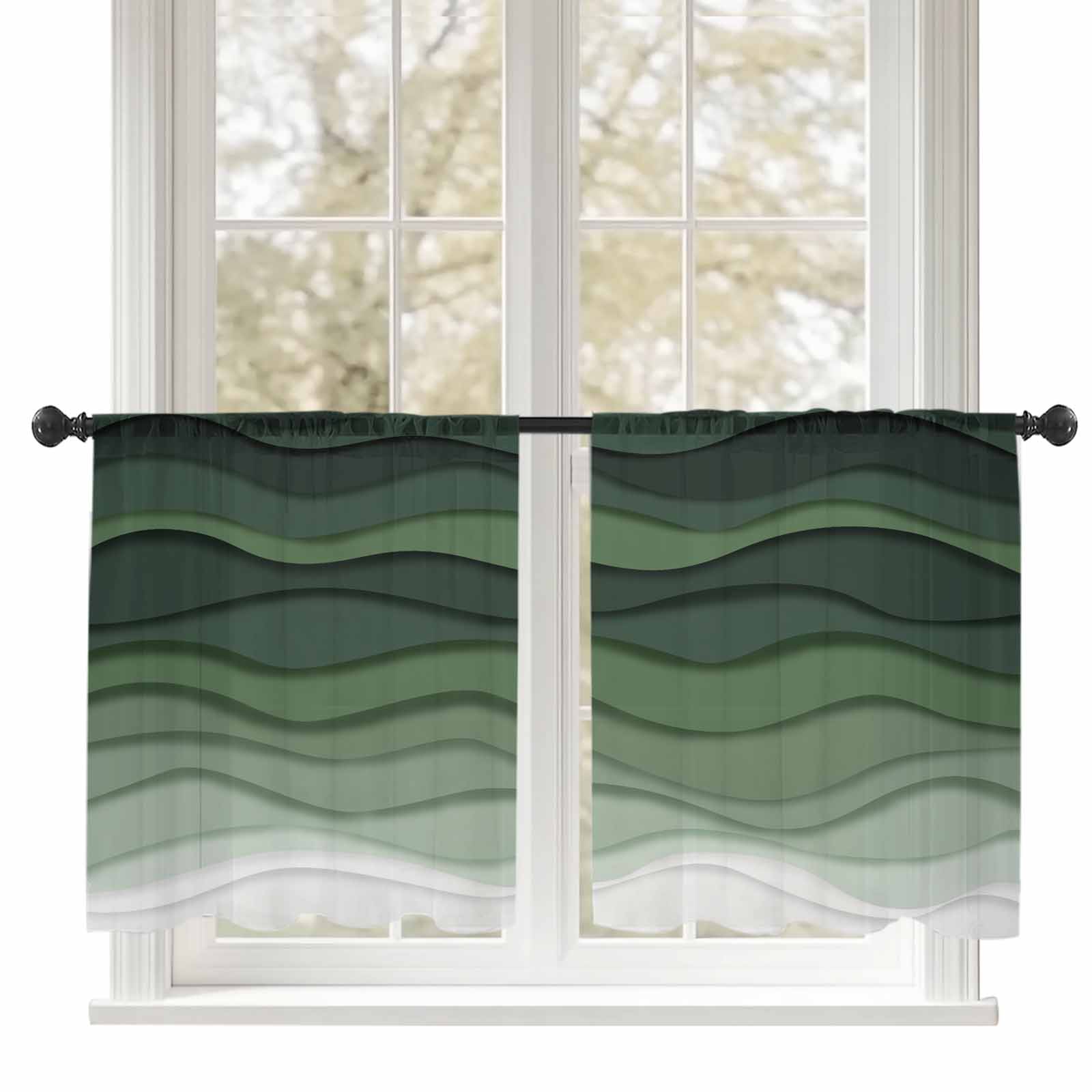 Sheer Curtains 54 inches Long, Abstract Sage Green Gradient Ocean Waves ...