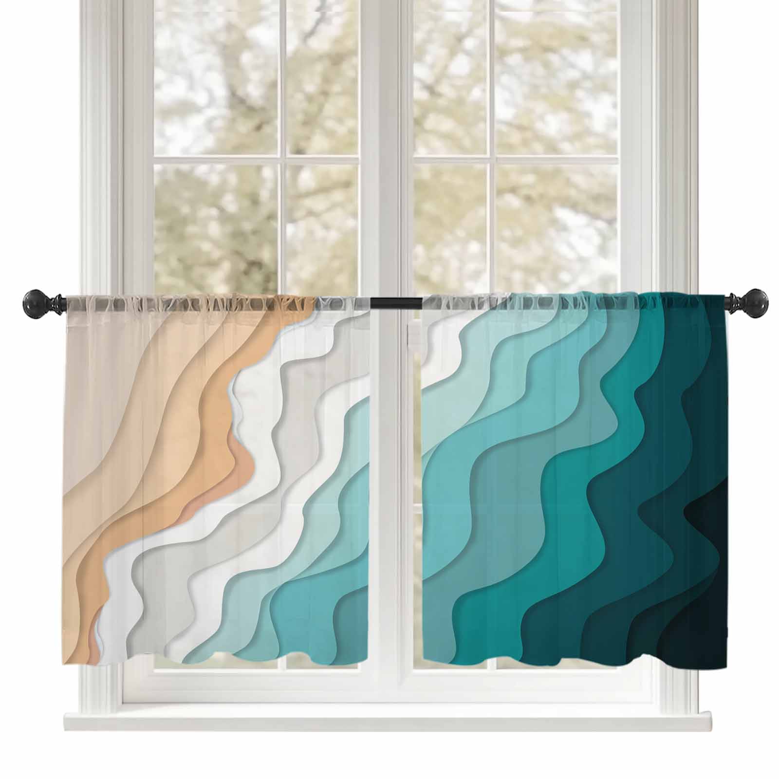 Sheer Curtains 54 inches Long, Abstract Water Duck Green Gradient Ocean ...